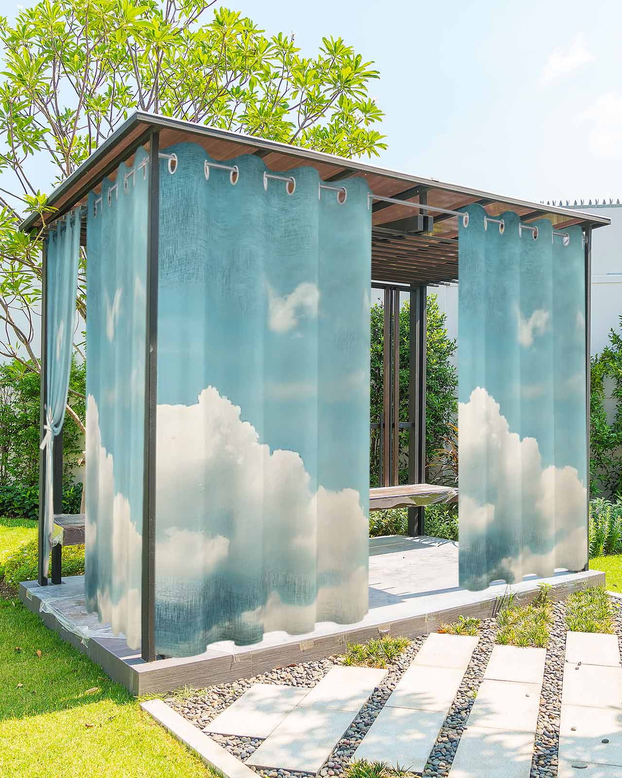 nqOlkjepod Outdoor Curtains for Patio Waterproof, Grey Blue Sky Outdoor Privacy Panels Grommet ...