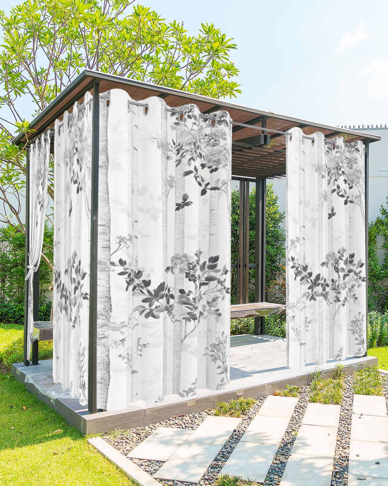 nqOlkjepod Outdoor Curtains for Patio Waterproof, Grey Branches Forest ...