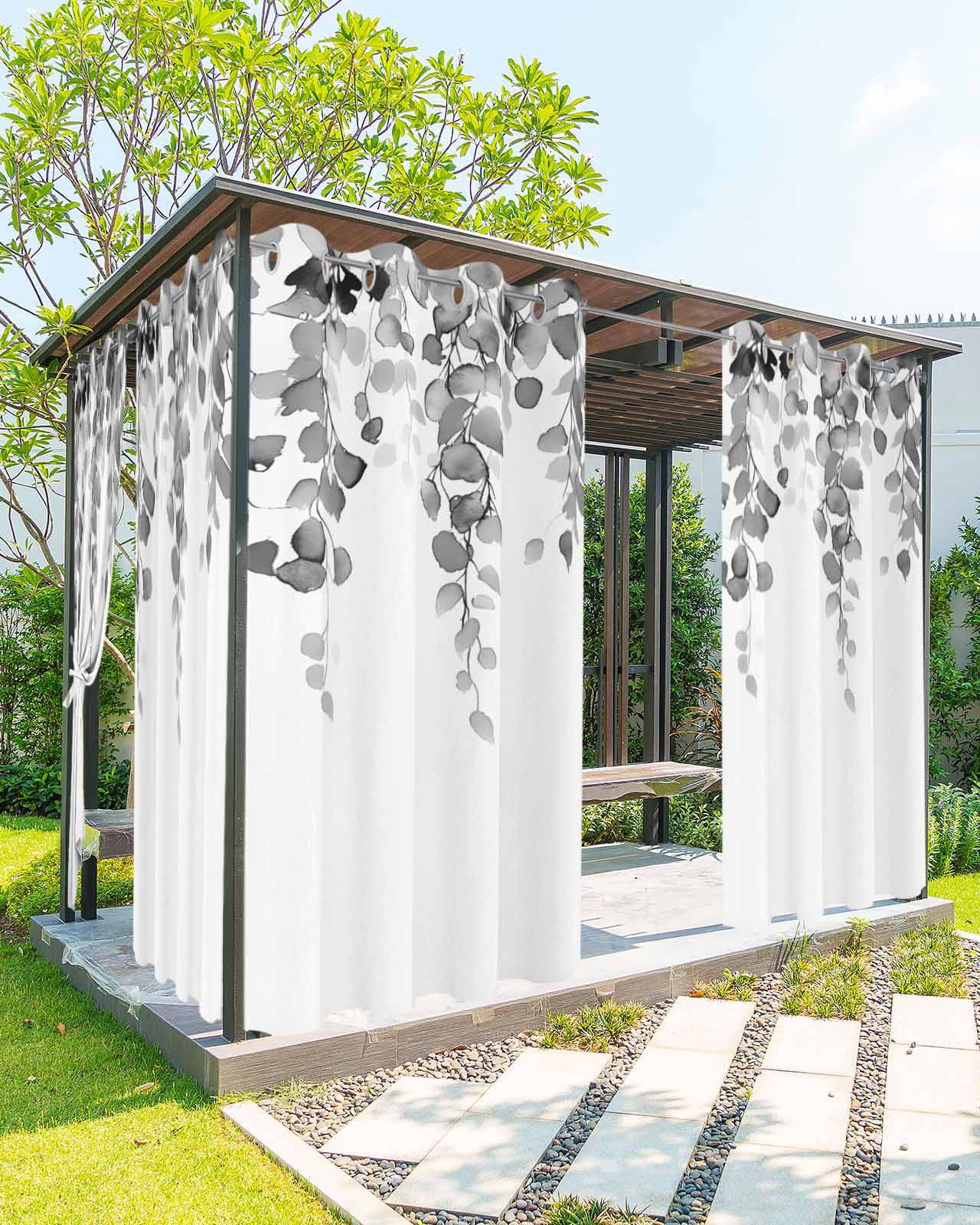 nqOlkjepod Outdoor Curtains for Patio Waterproof, Grey Eucalyptus ...