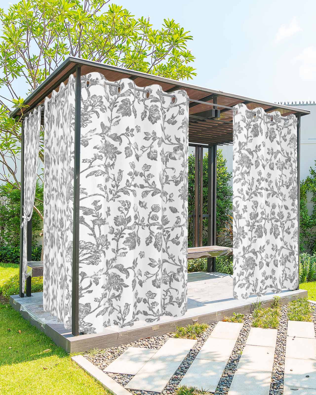 nqOlkjepod Outdoor Curtains for Patio Waterproof, Grey Flower Outdoor ...