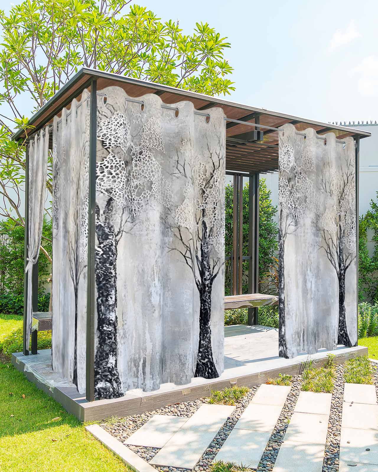 nqOlkjepod Outdoor Curtains for Patio Waterproof, Grey Forest Outdoor ...