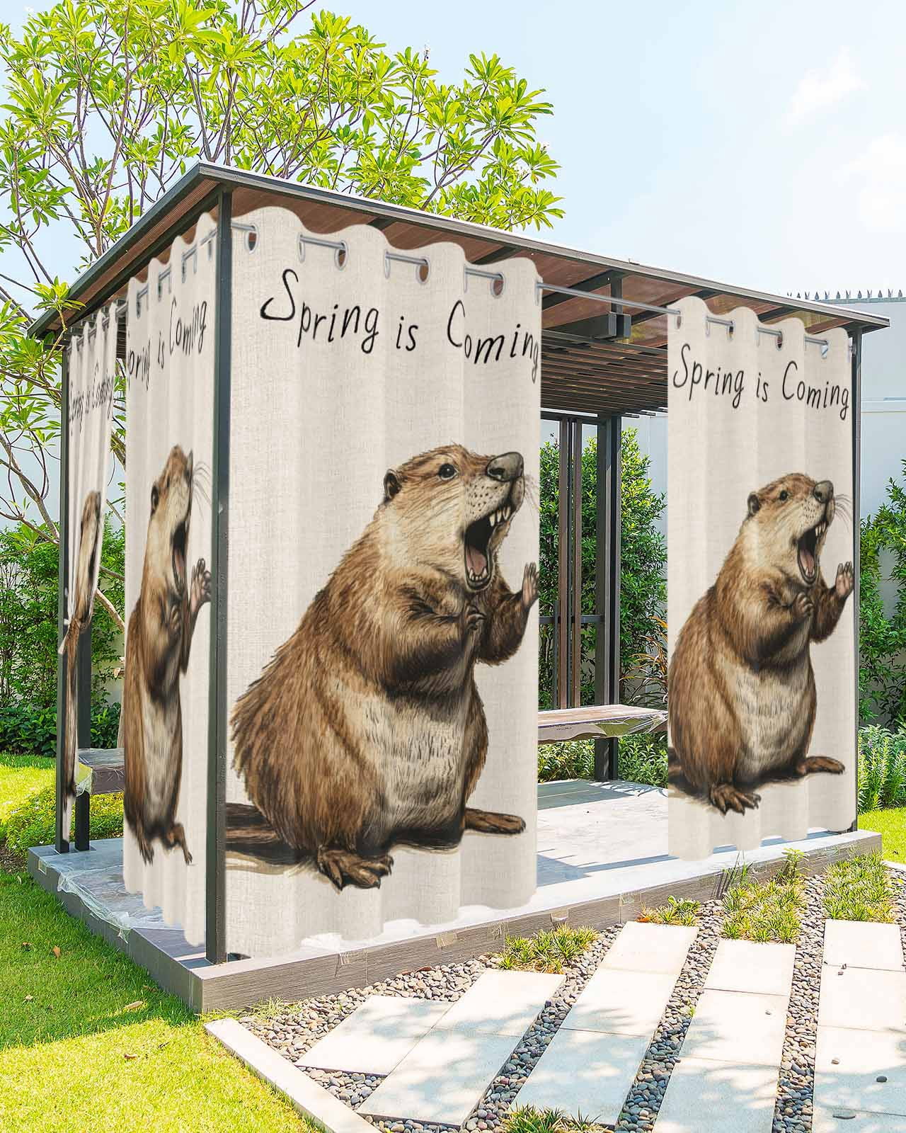 nqOlkjepod Outdoor Curtains for Patio Waterproof, Happy Groundhog Day ...