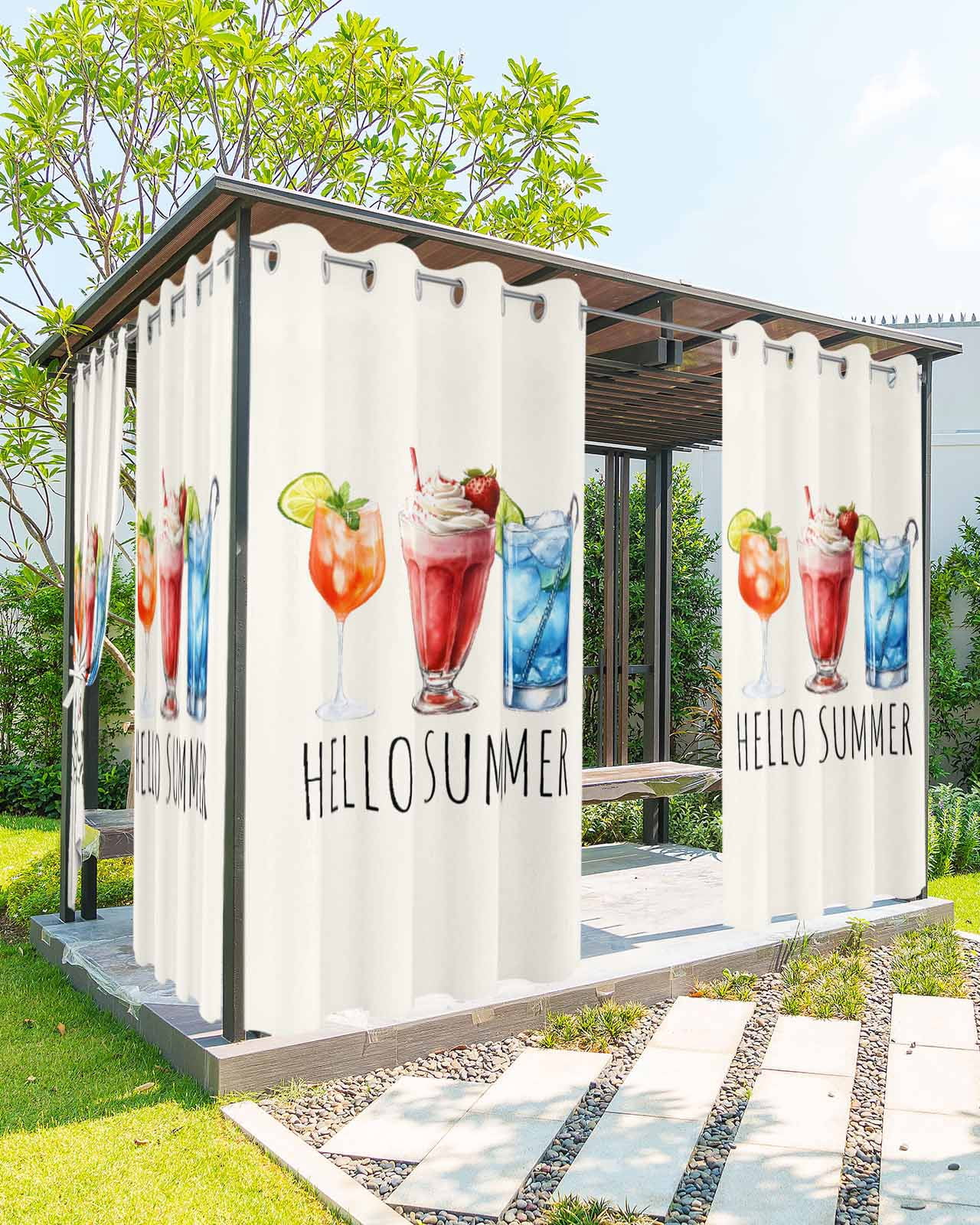 nqOlkjepod Outdoor Curtains for Patio Waterproof, Hello Summer Outdoor ...