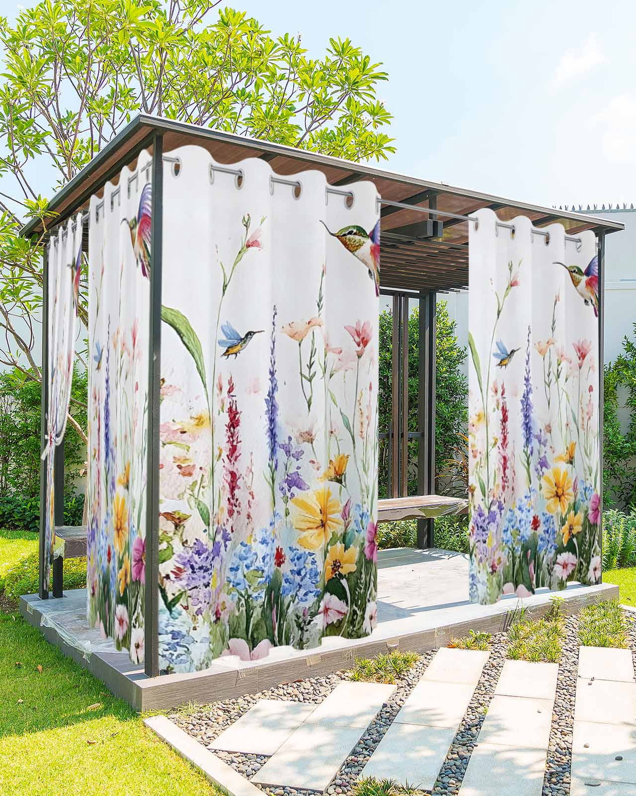 nqOlkjepod Outdoor Curtains for Patio Waterproof, Hummingbird Floral ...