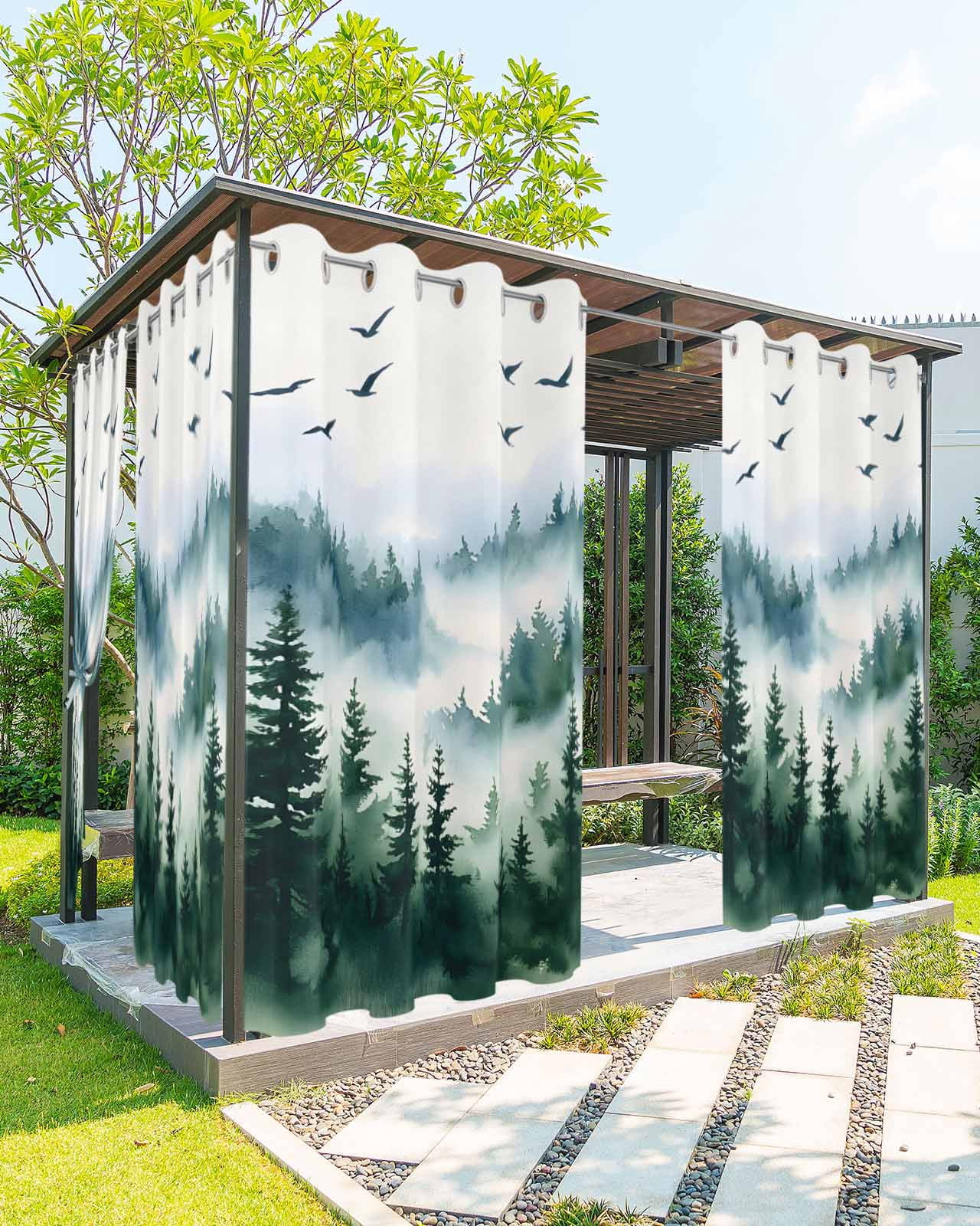 nqOlkjepod Outdoor Curtains for Patio Waterproof, Ink Green Forest ...