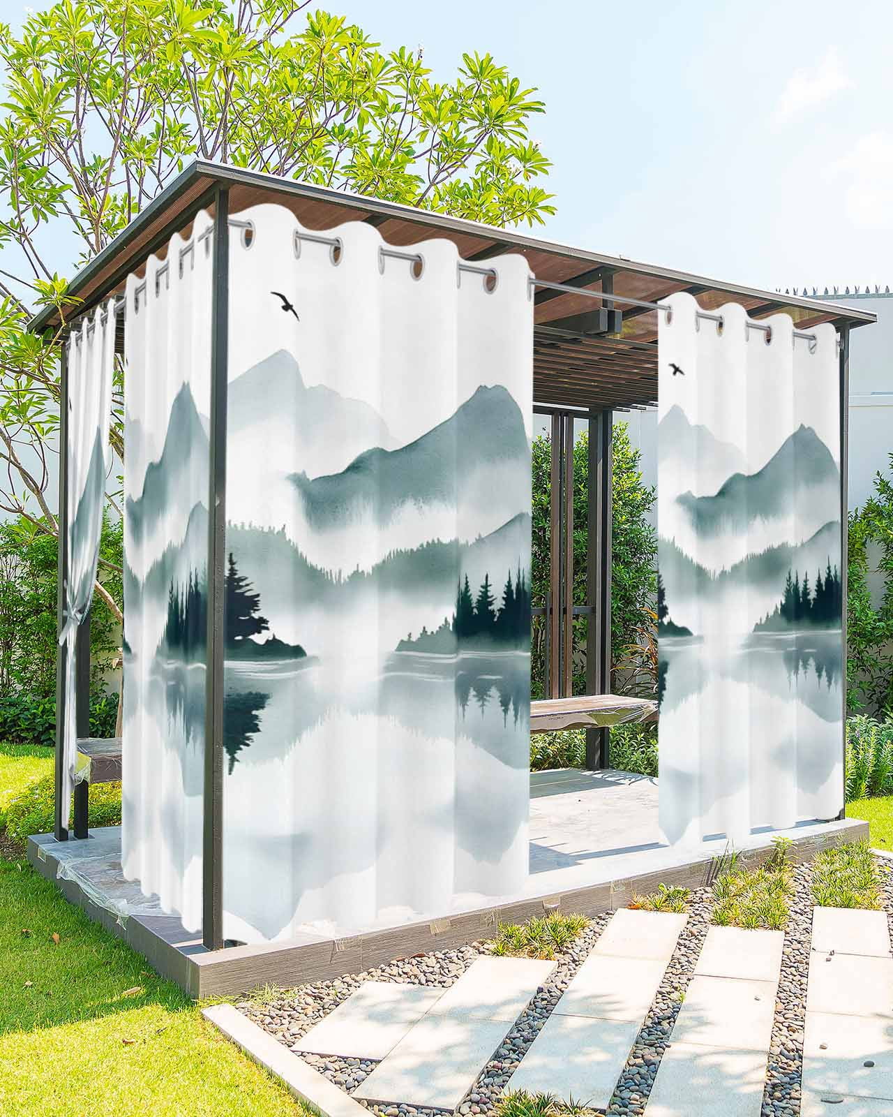 nqOlkjepod Outdoor Curtains for Patio Waterproof, Ink Green Mountain ...