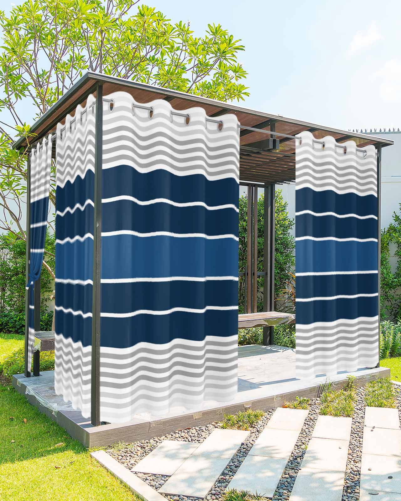 nqOlkjepod Outdoor Curtains for Patio Waterproof, Lake Blue Stripes ...
