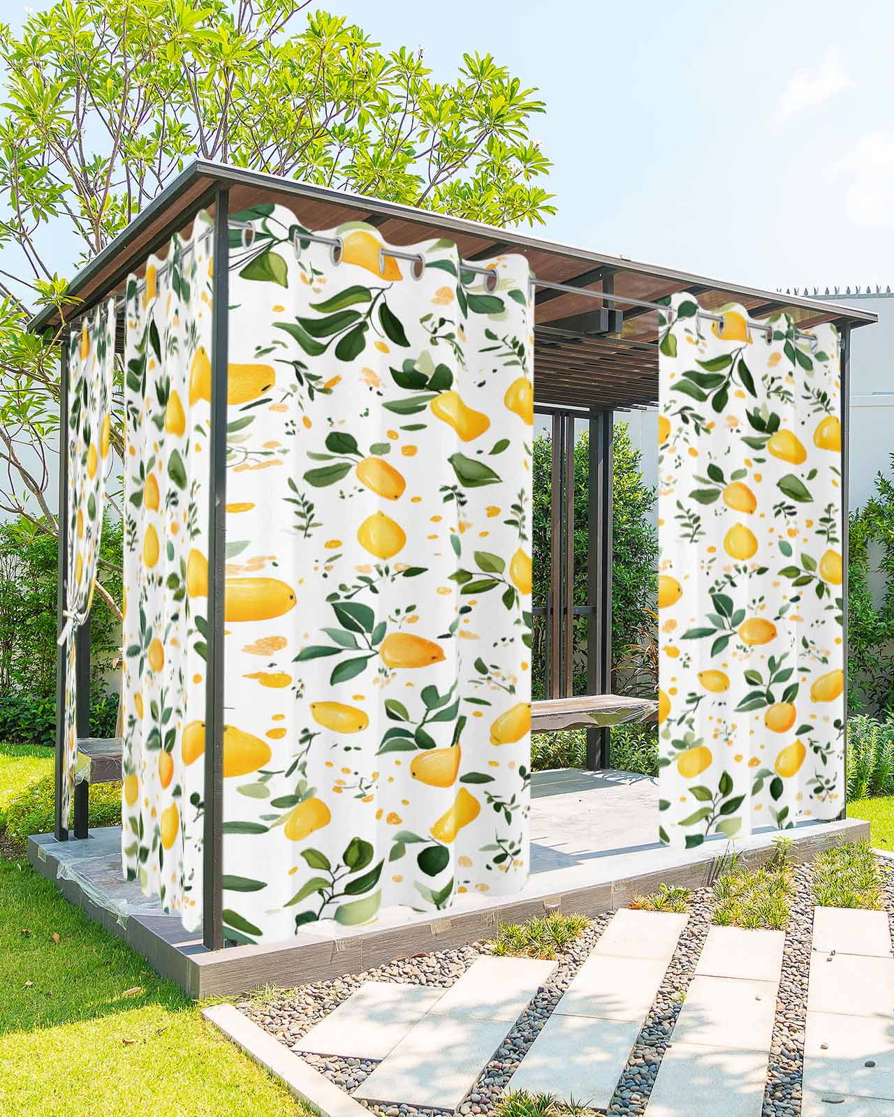 nqOlkjepod Outdoor Curtains for Patio Waterproof, Lemon Leaves Outdoor ...