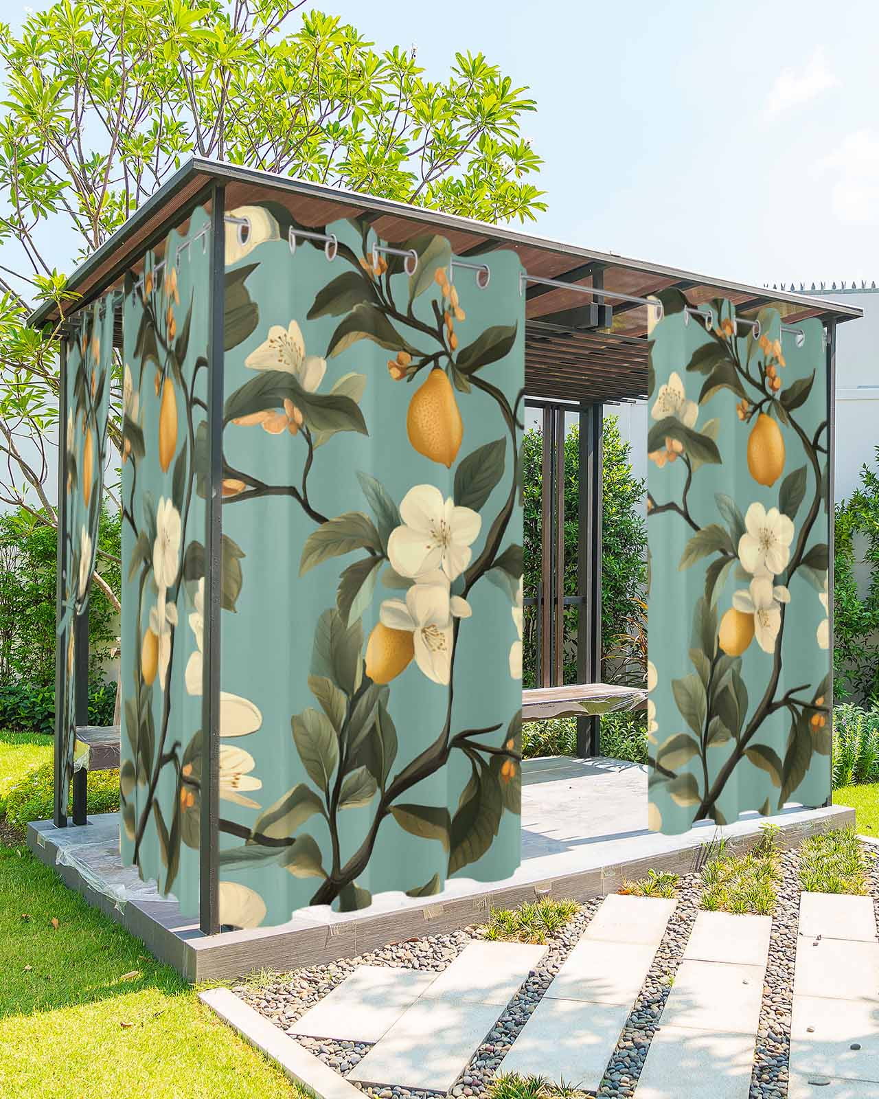 nqOlkjepod Outdoor Curtains for Patio Waterproof, Lemon Leaves Outdoor ...