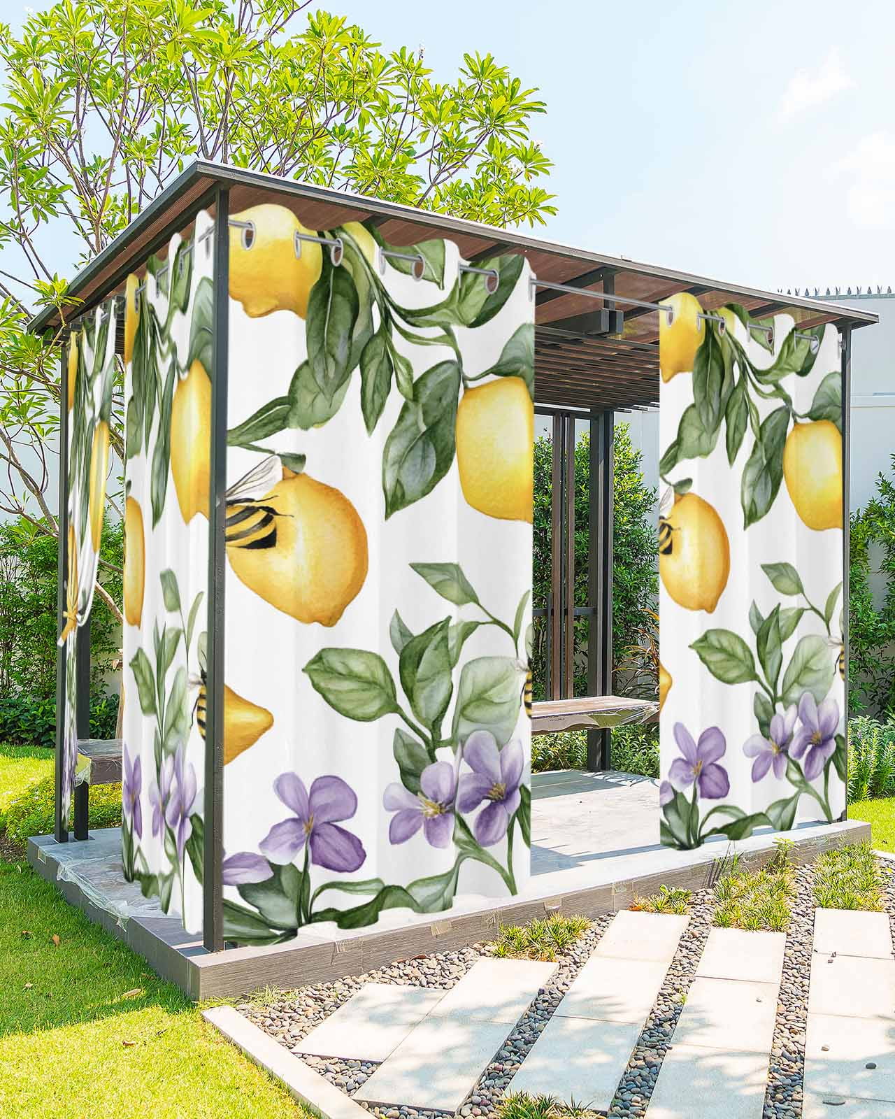 nqOlkjepod Outdoor Curtains for Patio Waterproof, Lemon Outdoor Privacy Panels Grommet, Summer ...