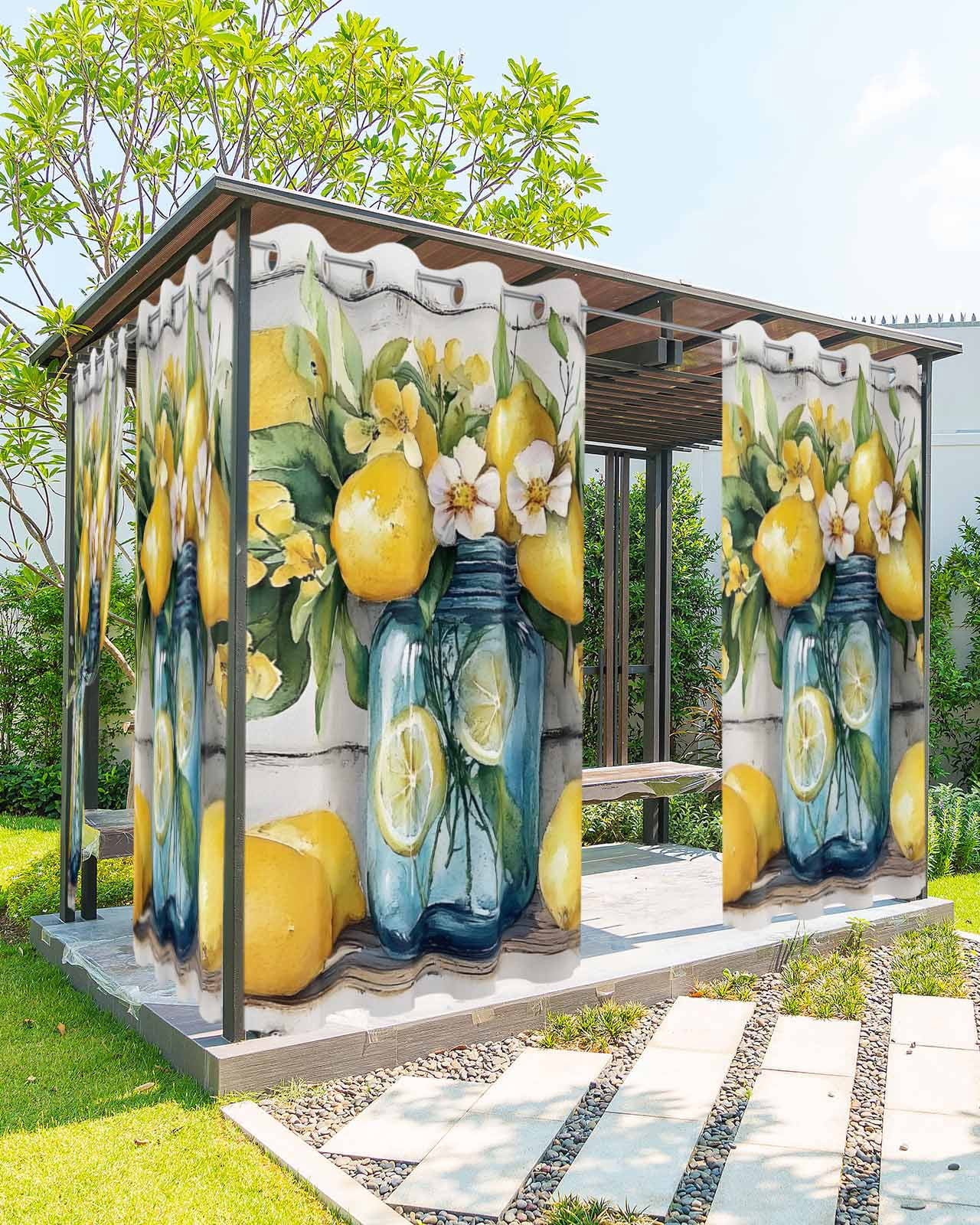 nqOlkjepod Outdoor Curtains for Patio Waterproof, Lemon Summer ...