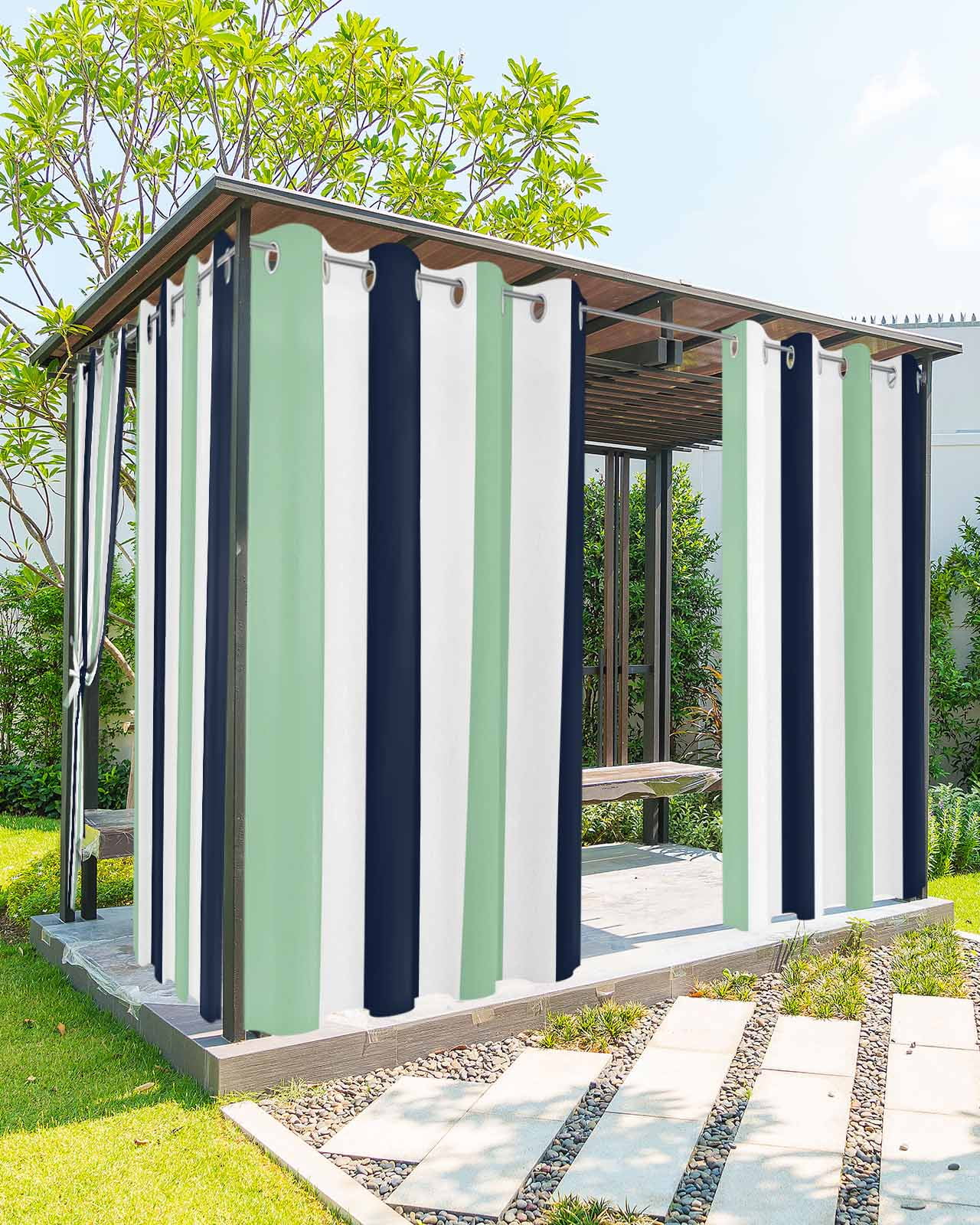 nqOlkjepod Outdoor Curtains for Patio Waterproof, Light Green Navy Blue ...