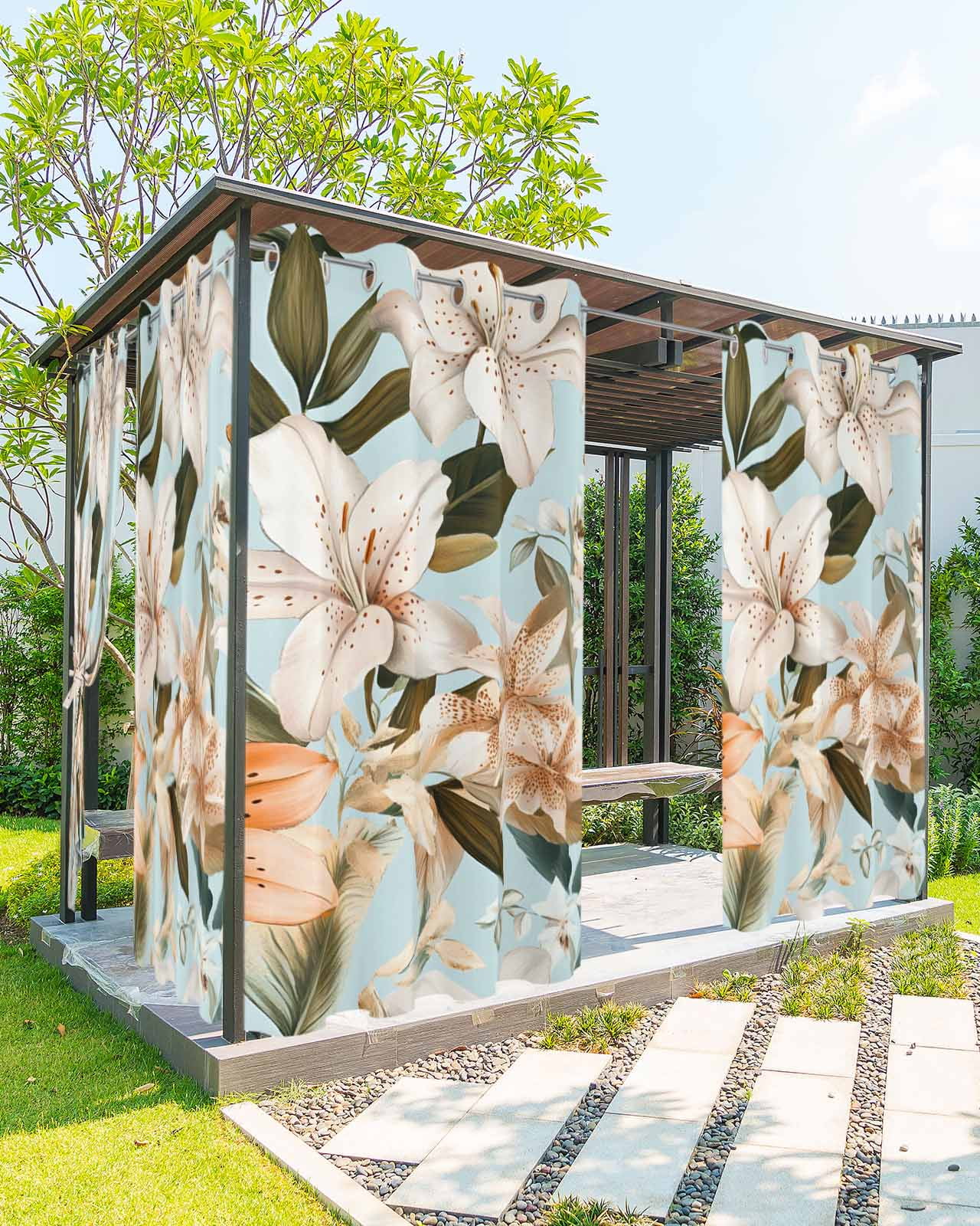 nqOlkjepod Outdoor Curtains for Patio Waterproof, Lily Flower Outdoor ...