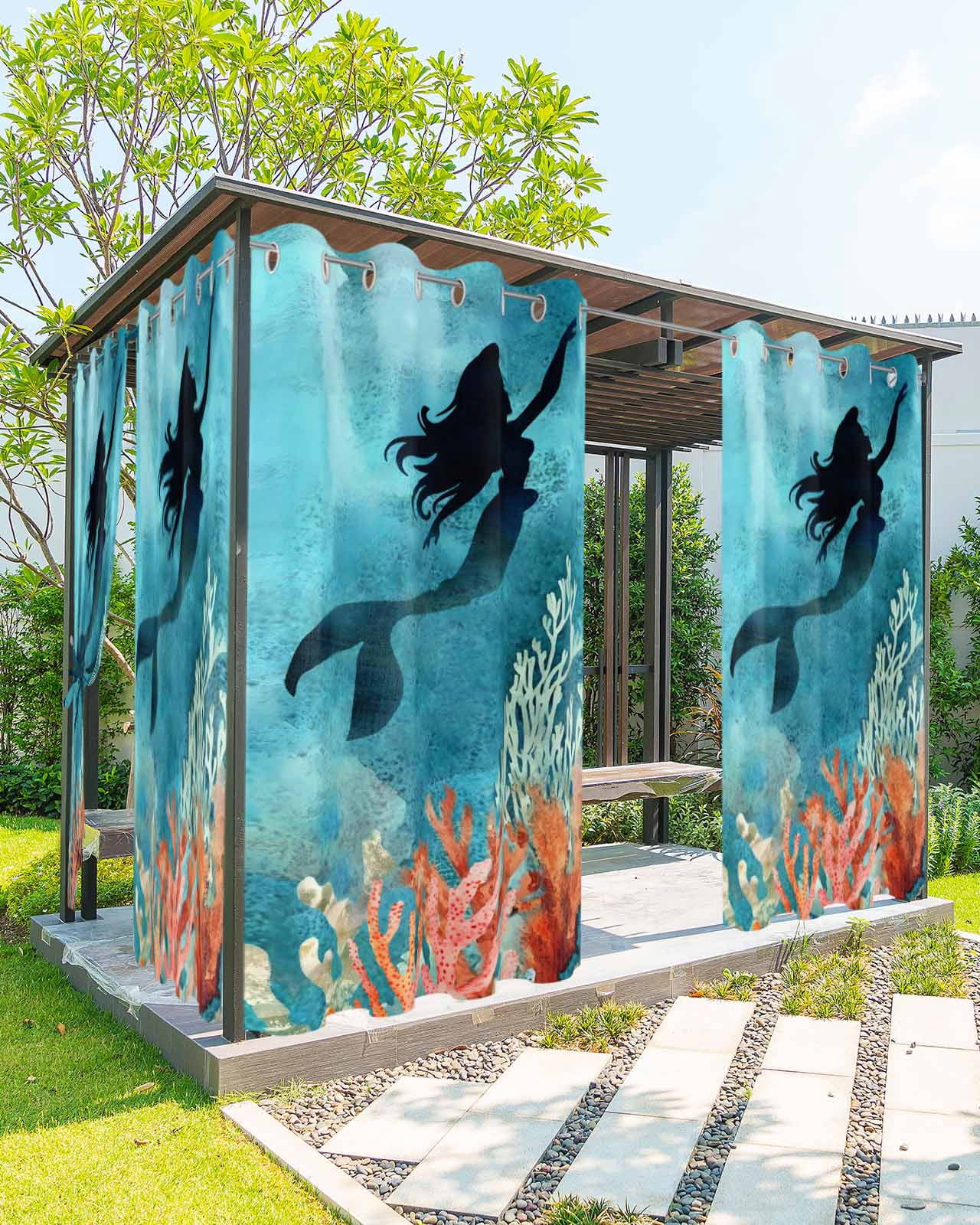 nqOlkjepod Outdoor Curtains for Patio Waterproof, Mermaid Silhouette ...