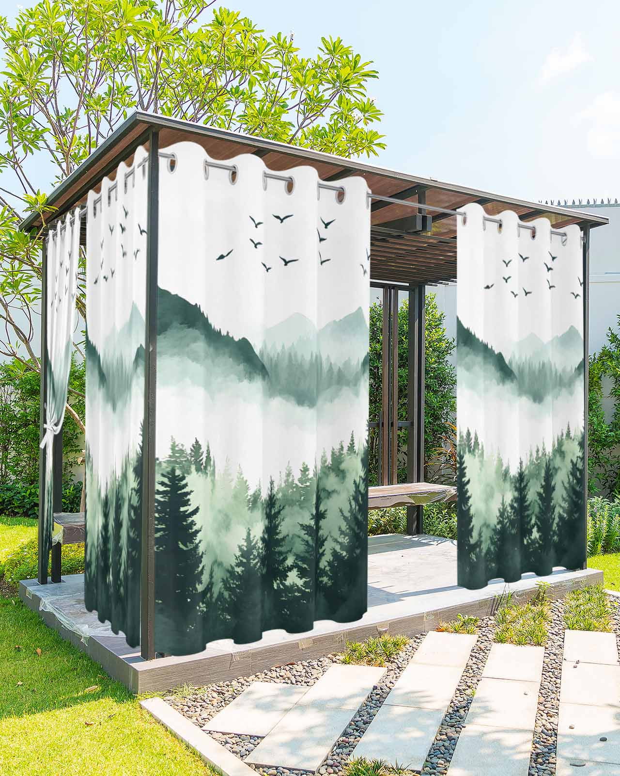 nqOlkjepod Outdoor Curtains for Patio Waterproof, Mist Forest Mountain ...