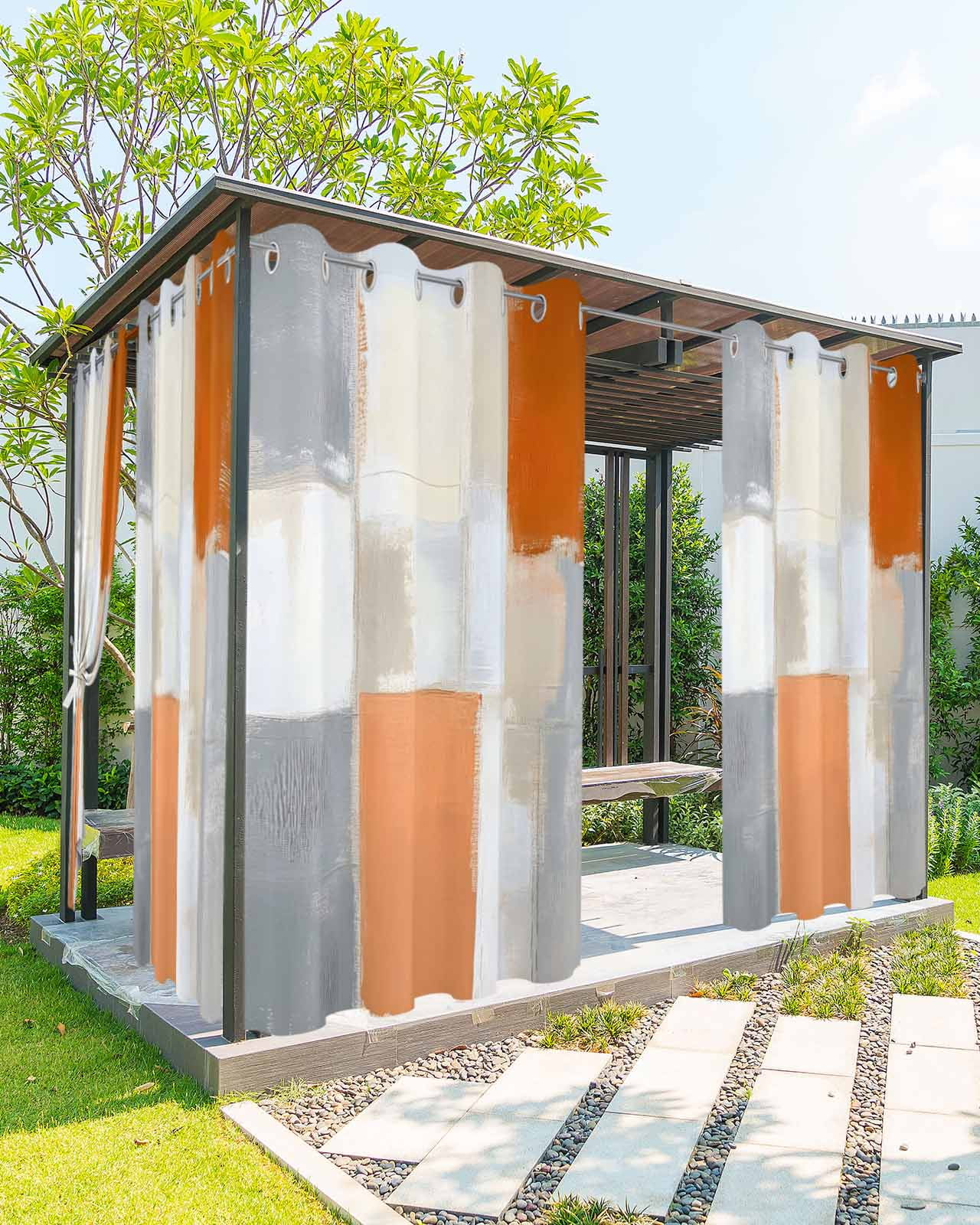nqOlkjepod Outdoor Curtains for Patio Waterproof, Modern Orange Beige ...