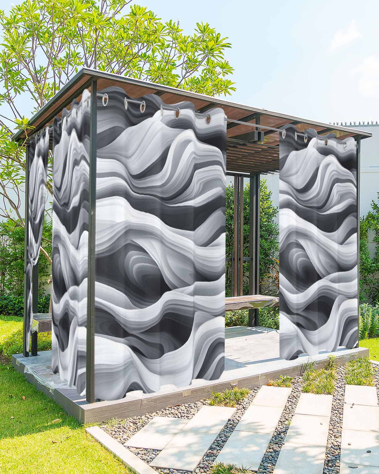 nqOlkjepod Outdoor Curtains for Patio Waterproof, Modern Sea Waves ...