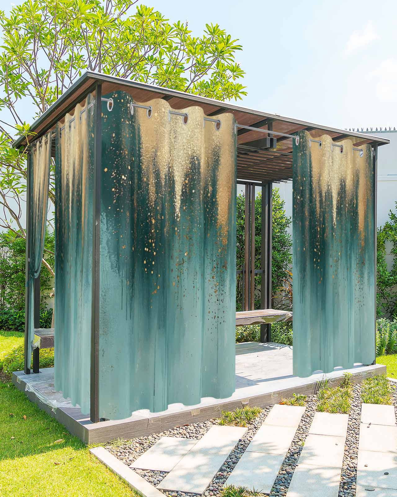 nqOlkjepod Outdoor Curtains for Patio Waterproof, Modern Turquoise Gold ...