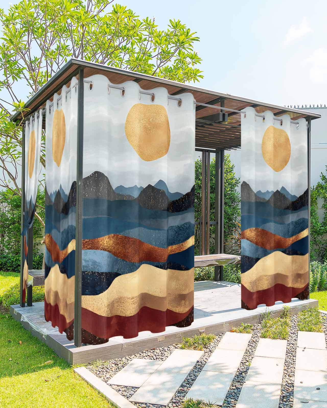 nqOlkjepod Outdoor Curtains for Patio Waterproof, Mountain Moon Outdoor ...