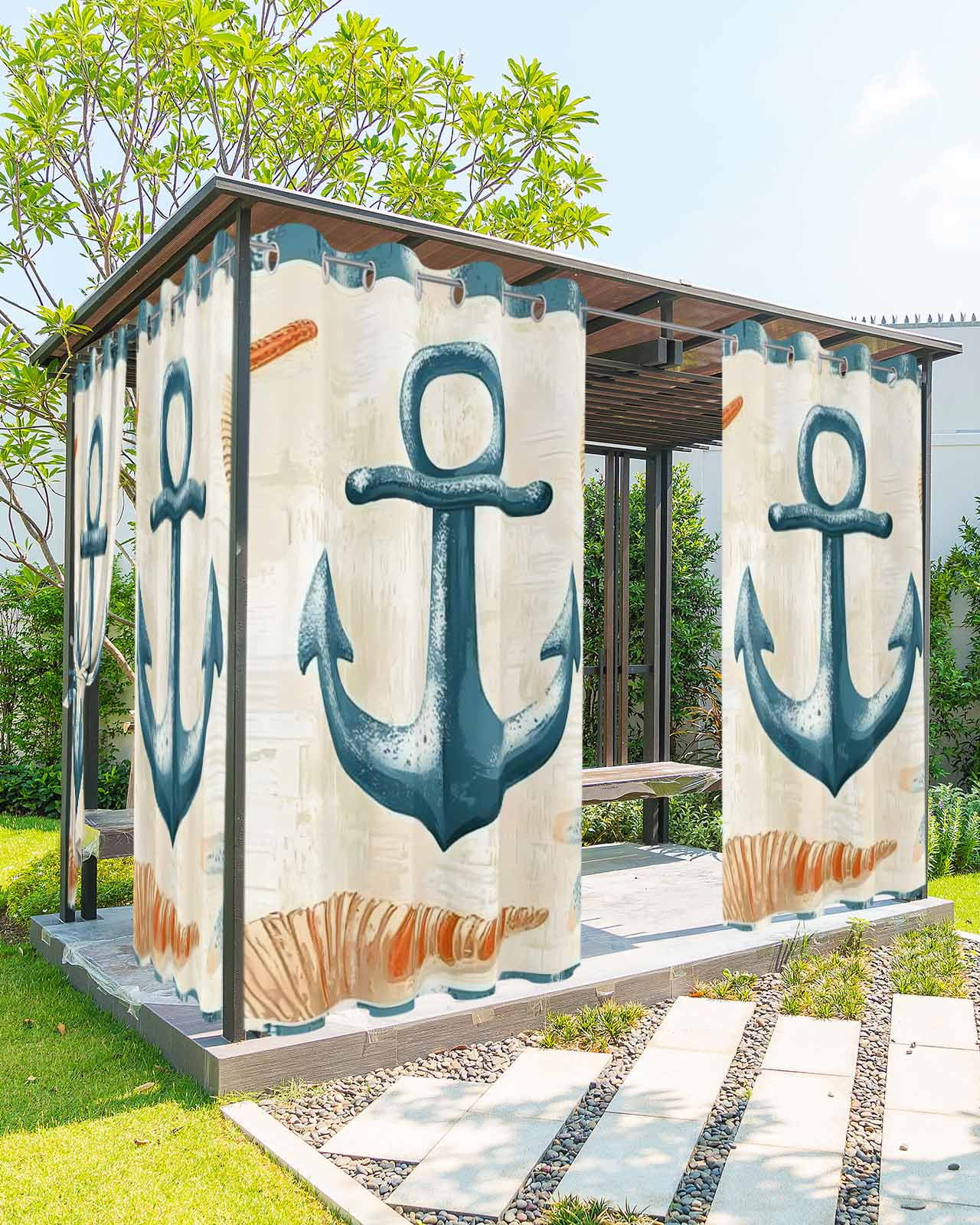 nqOlkjepod Outdoor Curtains for Patio Waterproof, Nautical Anchor ...