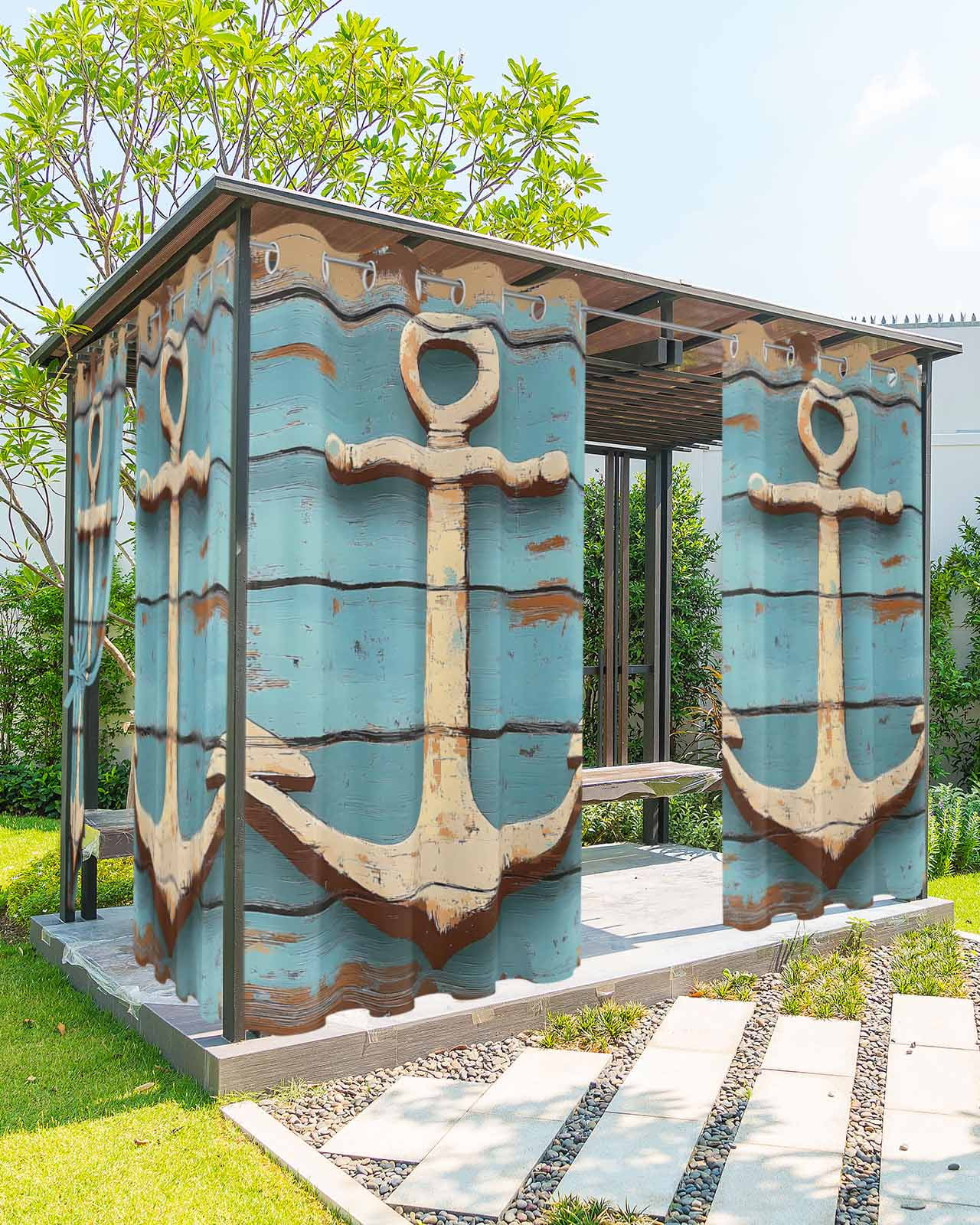 nqOlkjepod Outdoor Curtains for Patio Waterproof, Nautical Anchor ...