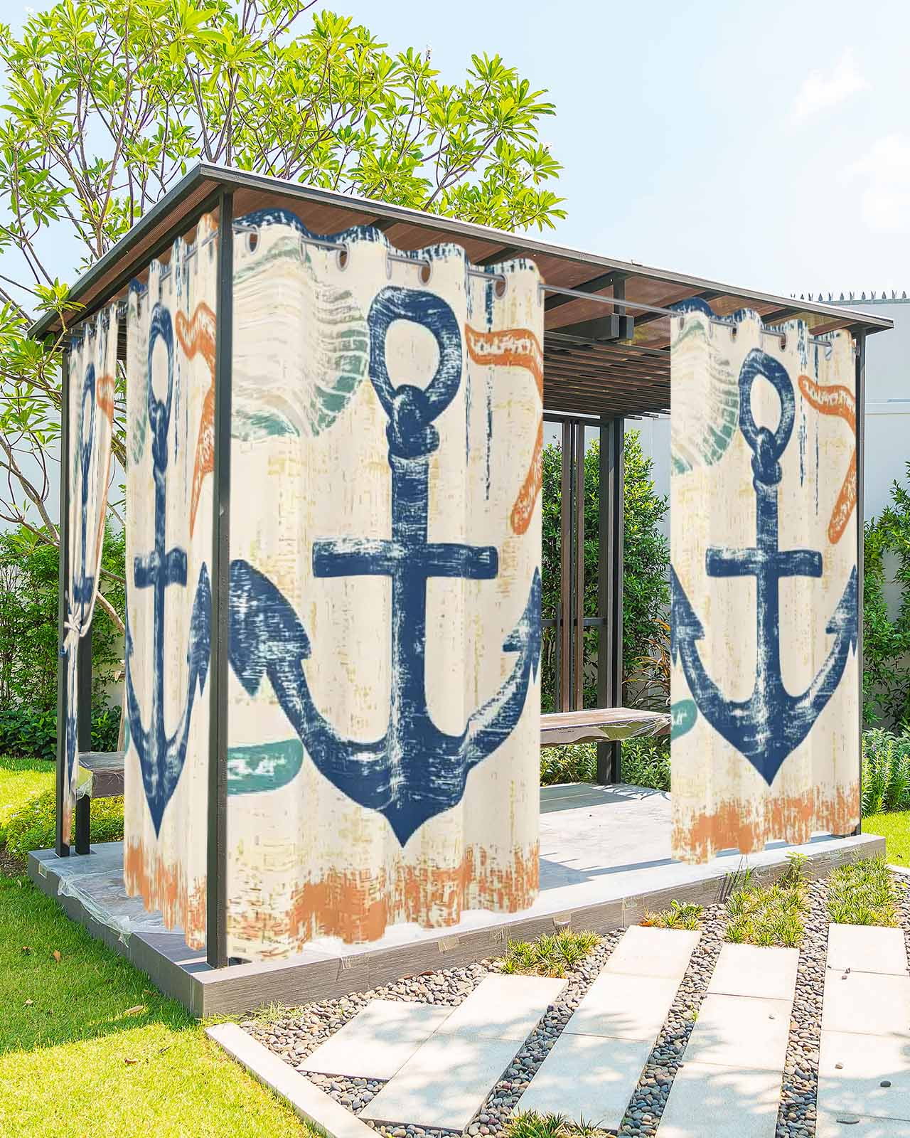 nqOlkjepod Outdoor Curtains for Patio Waterproof, Nautical Anchor ...