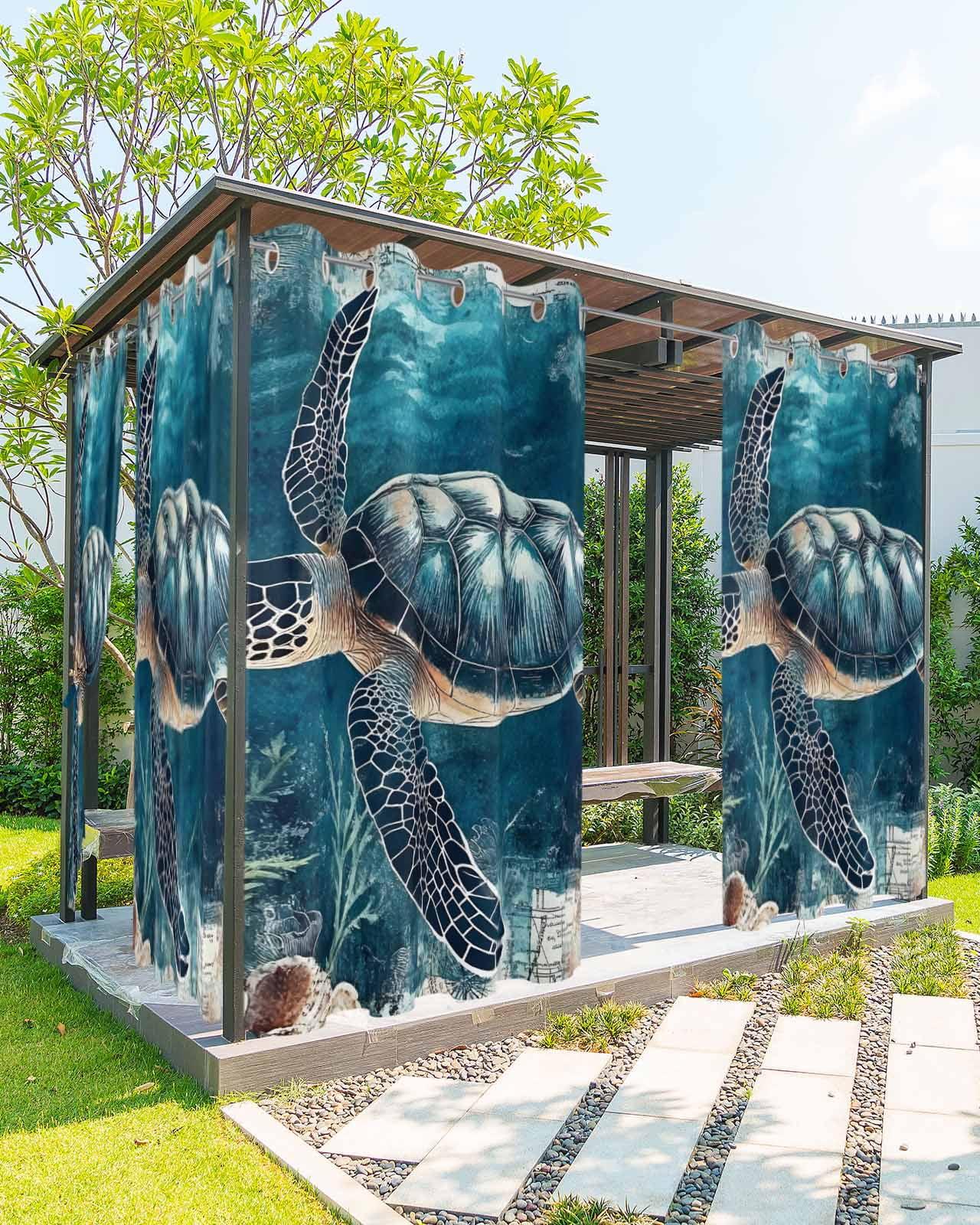 nqOlkjepod Outdoor Curtains for Patio Waterproof, Nautical Sea Turtle ...