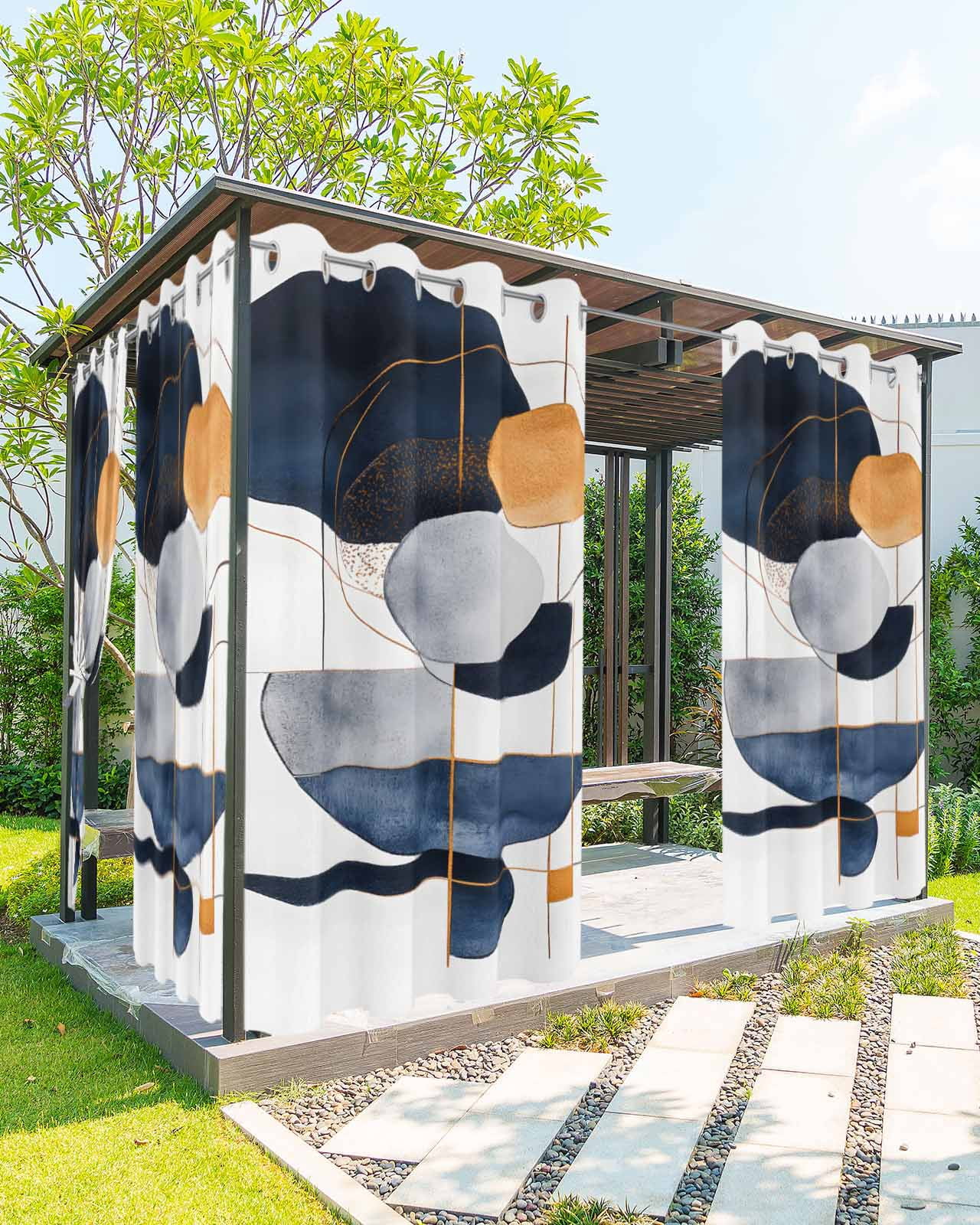 nqOlkjepod Outdoor Curtains for Patio Waterproof, Navy Blue Abstract ...