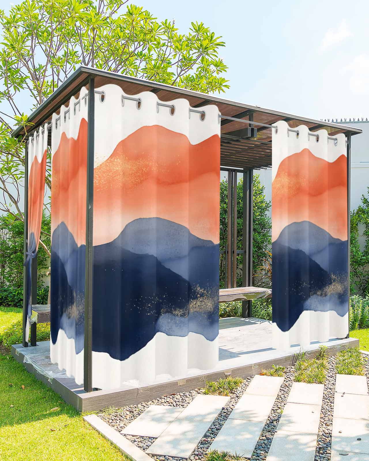 nqOlkjepod Outdoor Curtains for Patio Waterproof, Navy Blue Abstract ...