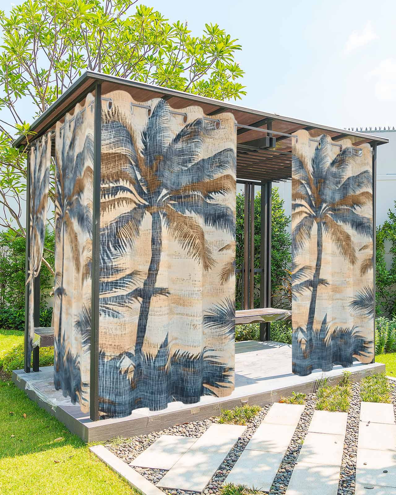 nqOlkjepod Outdoor Curtains for Patio Waterproof, Navy Blue Brown ...