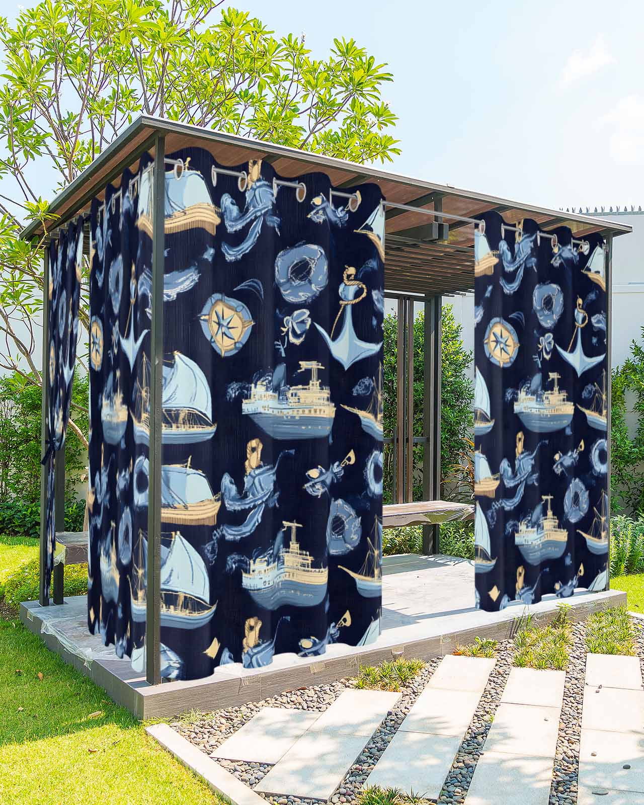 nqOlkjepod Outdoor Curtains for Patio Waterproof, Navy Blue Coastal ...
