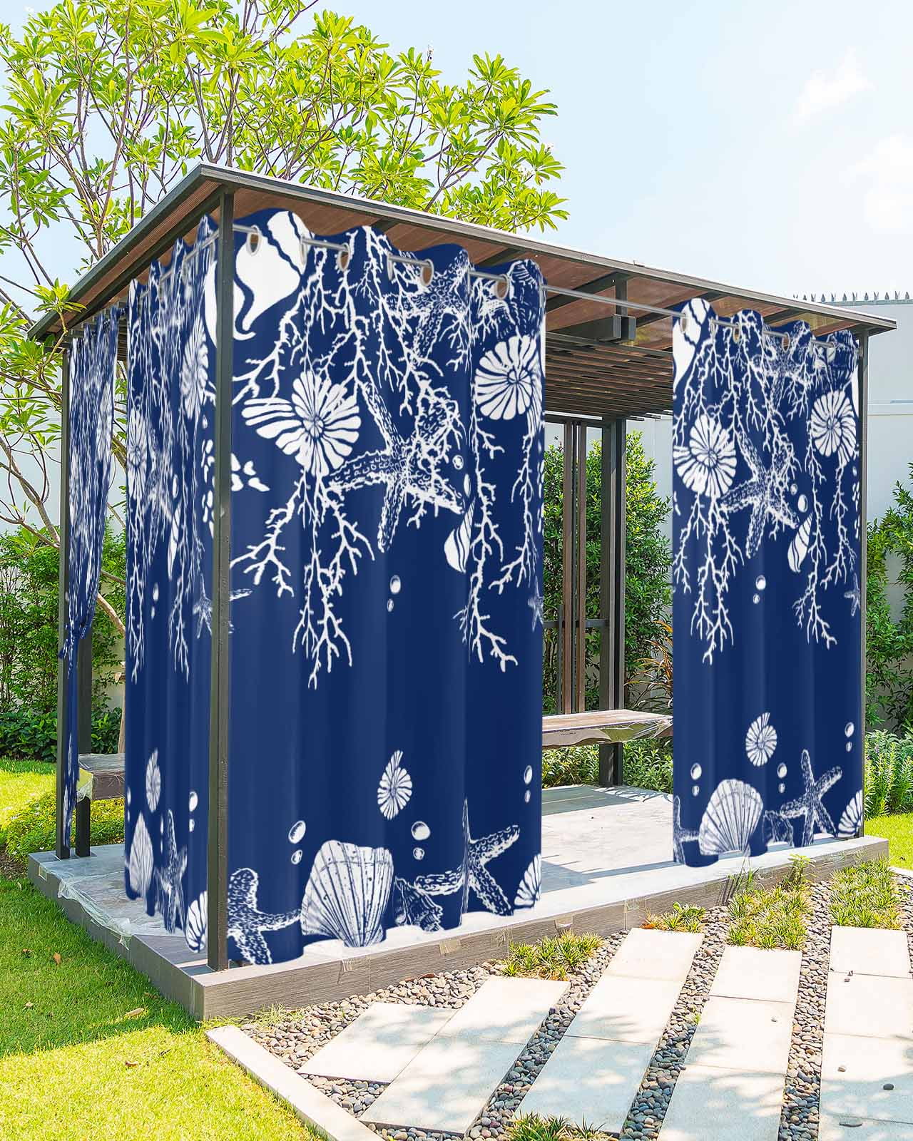 nqOlkjepod Outdoor Curtains for Patio Waterproof, Navy Blue Coastal ...