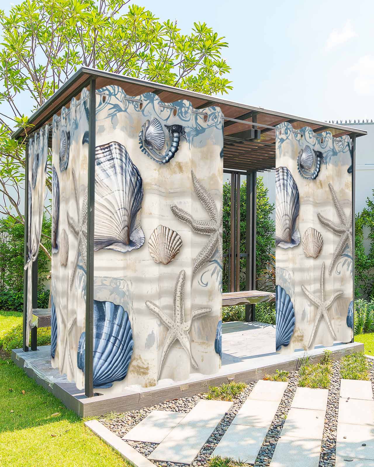 nqOlkjepod Outdoor Curtains for Patio Waterproof, Navy Blue Coastal ...