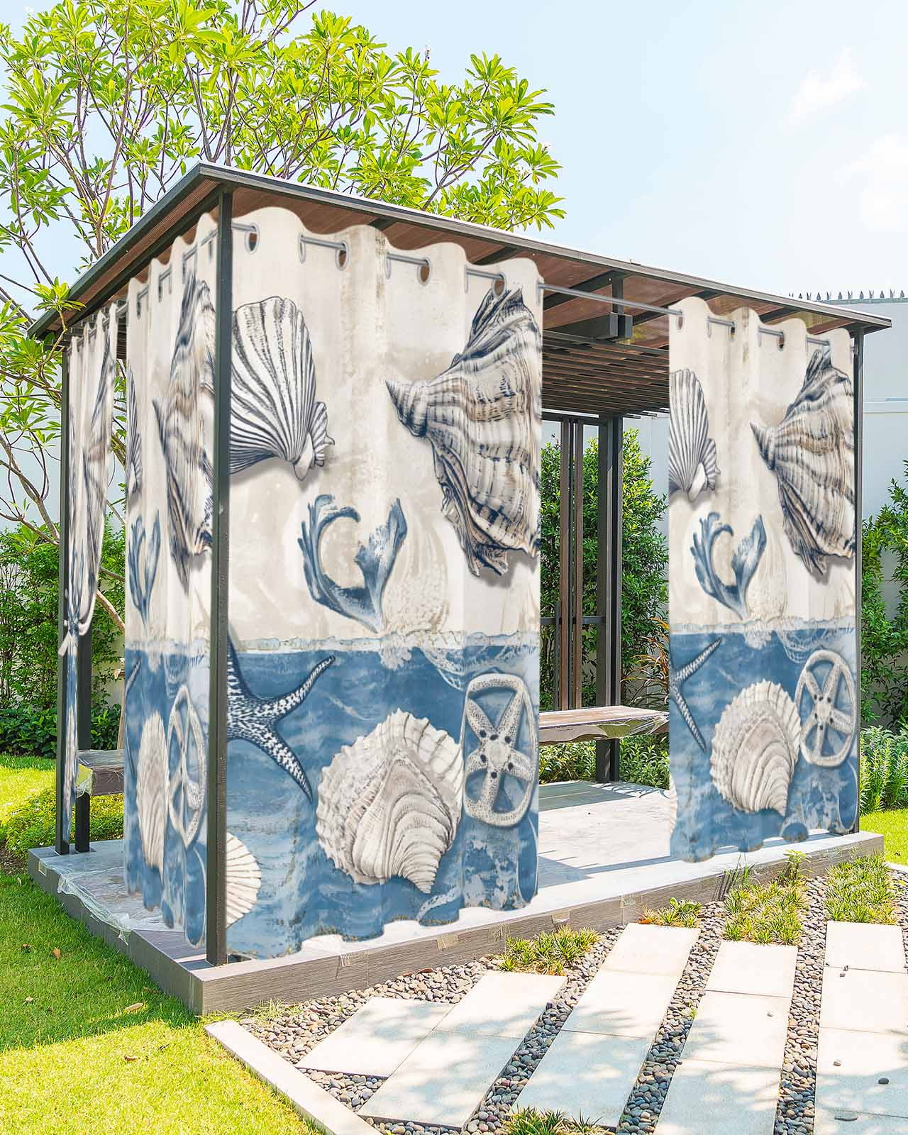 nqOlkjepod Outdoor Curtains for Patio Waterproof, Navy Blue Coastal ...