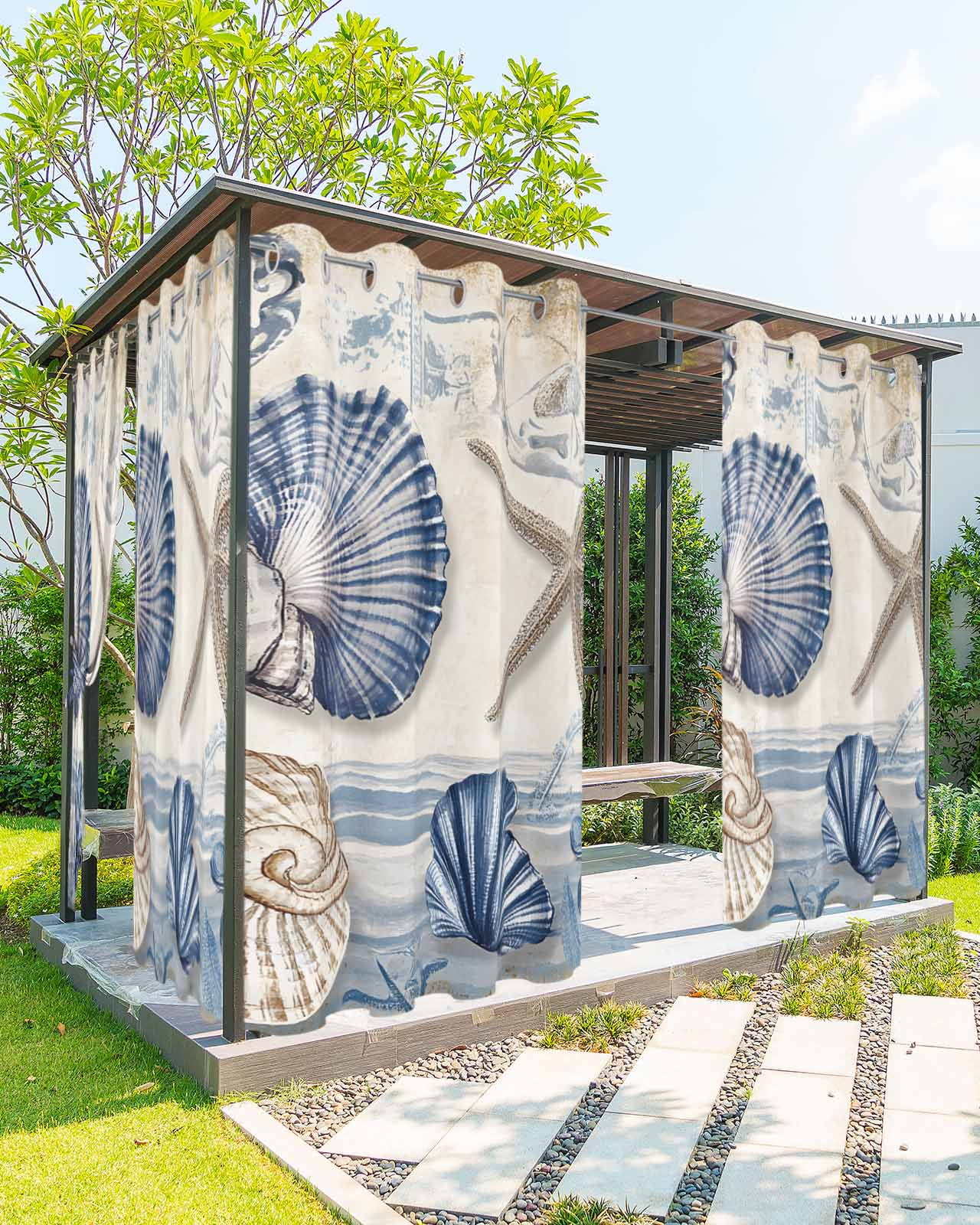 nqOlkjepod Outdoor Curtains for Patio Waterproof, Navy Blue Coastal ...