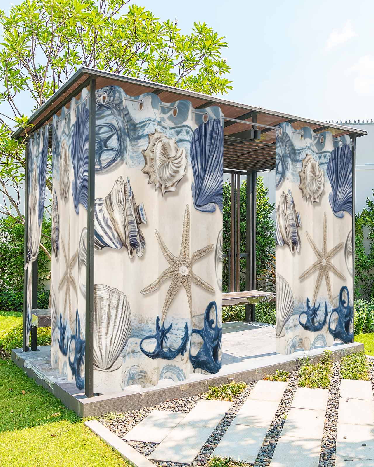 nqOlkjepod Outdoor Curtains for Patio Waterproof, Navy Blue Coastal ...