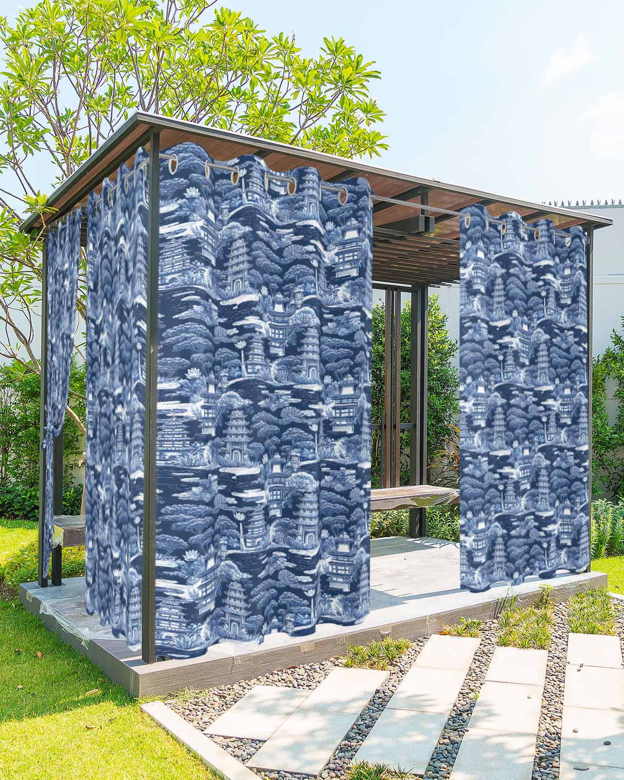 nqOlkjepod Outdoor Curtains for Patio Waterproof, Navy Blue Garden ...