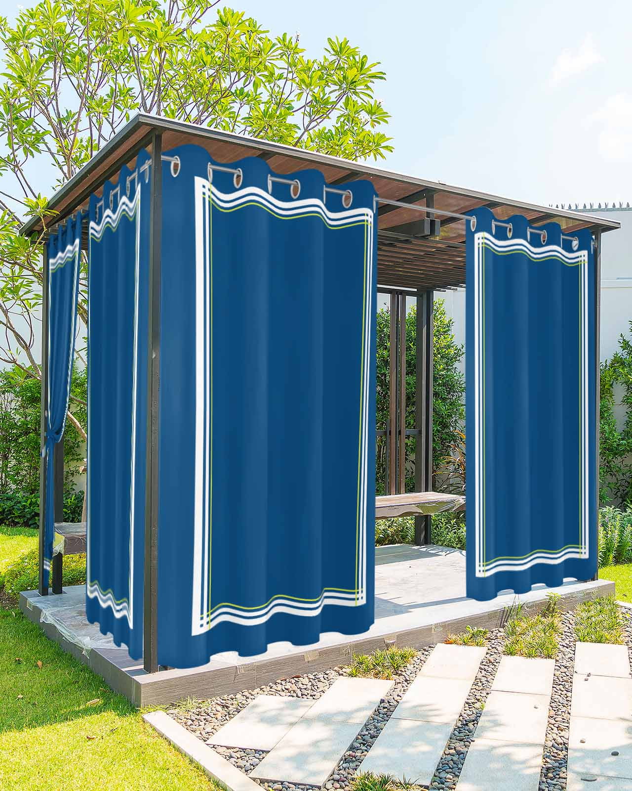 nqOlkjepod Outdoor Curtains for Patio Waterproof, Navy Blue Line ...