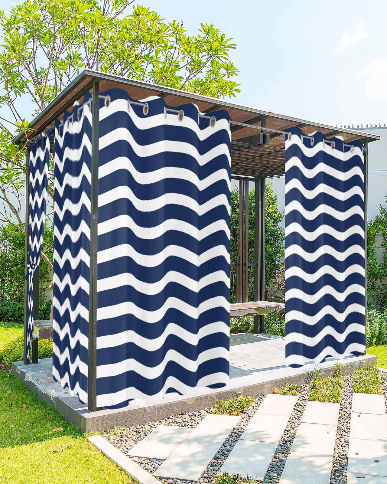 nqOlkjepod Outdoor Curtains for Patio Waterproof, Navy Blue Moire Ombre ...