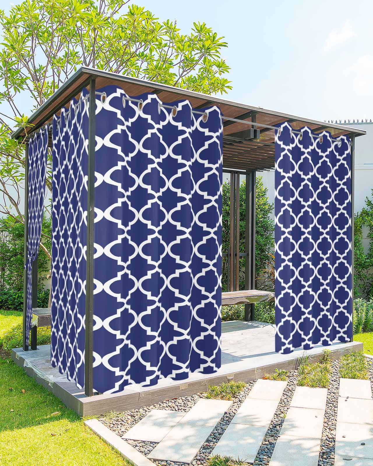 nqOlkjepod Outdoor Curtains for Patio Waterproof, Navy Blue Morocco ...