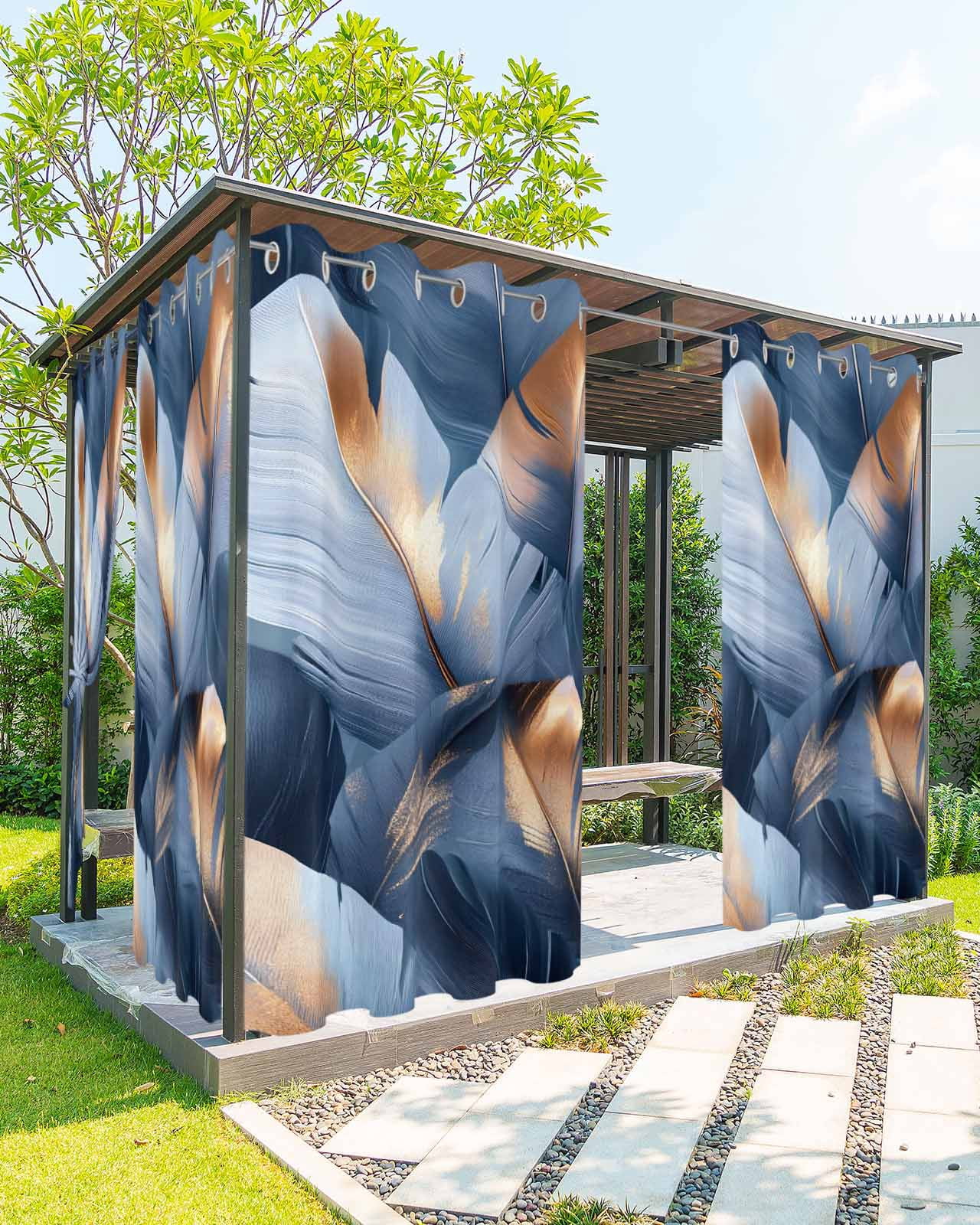 nqOlkjepod Outdoor Curtains for Patio Waterproof, Navy Blue Ombre ...