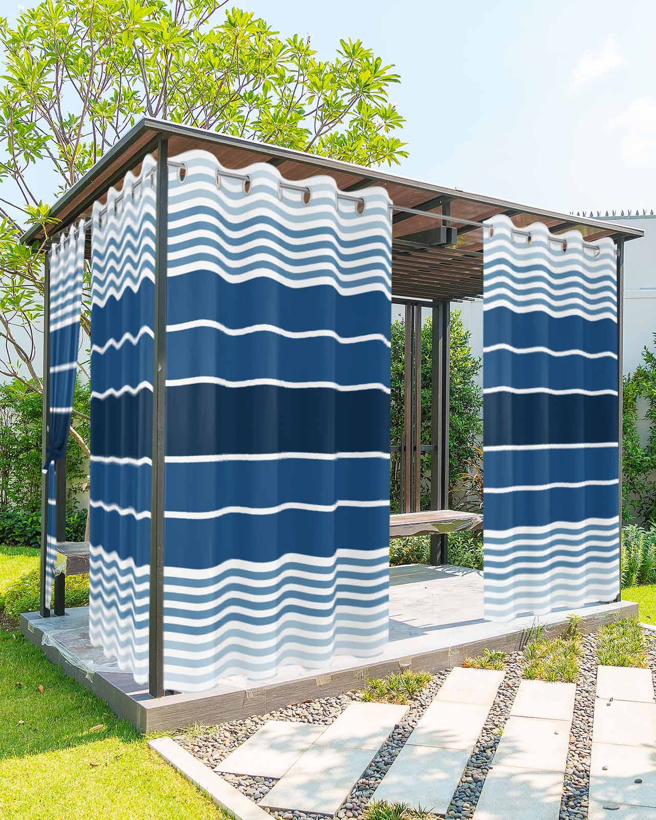 nqOlkjepod Outdoor Curtains for Patio Waterproof, Navy Blue Ombre ...