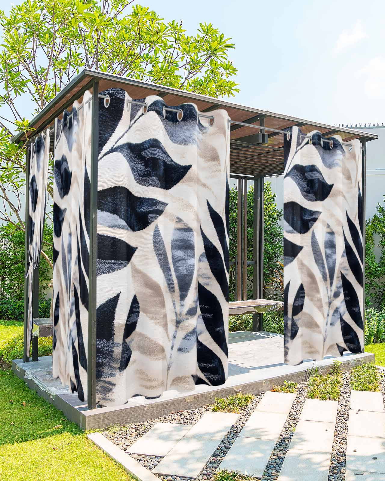 nqOlkjepod Outdoor Curtains for Patio Waterproof, Navy Blue Palm Leaf ...