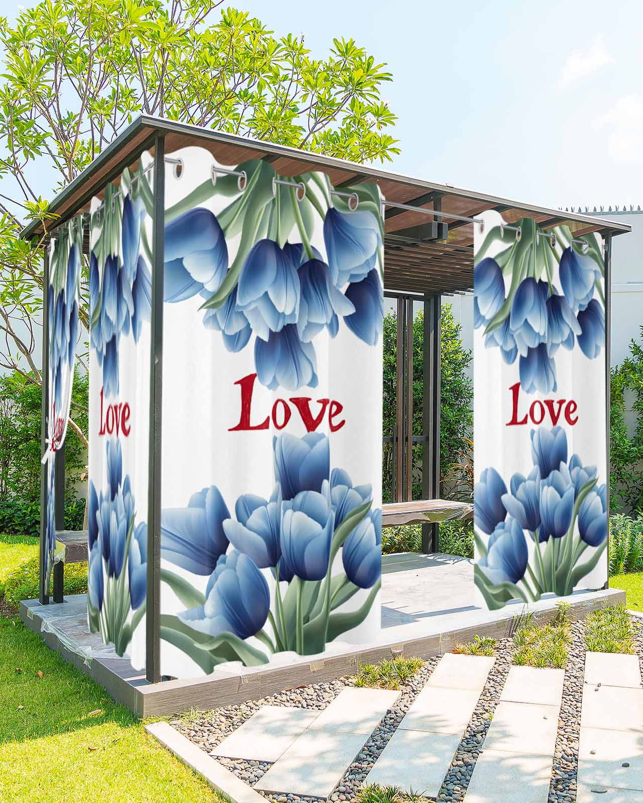 nqOlkjepod Outdoor Curtains for Patio Waterproof, Navy Blue Tulip ...