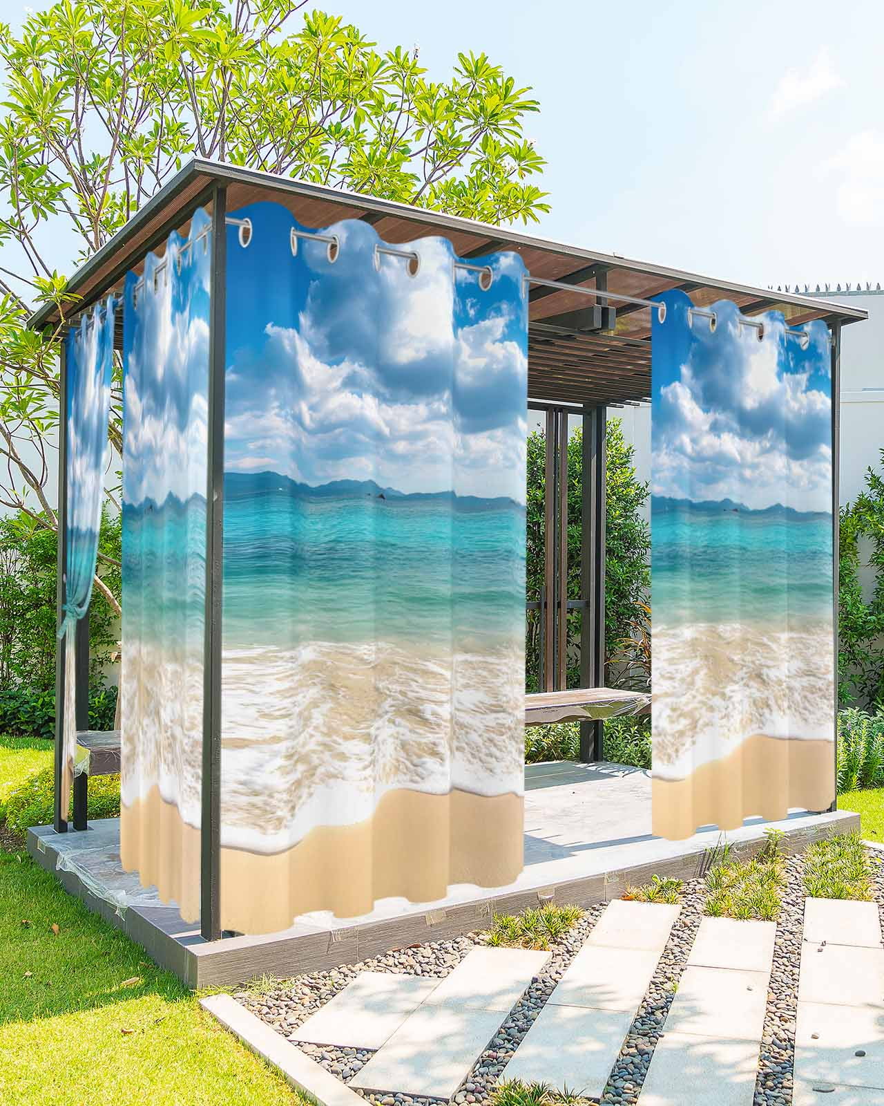 nqOlkjepod Outdoor Curtains for Patio Waterproof, Ocean Beach Outdoor ...