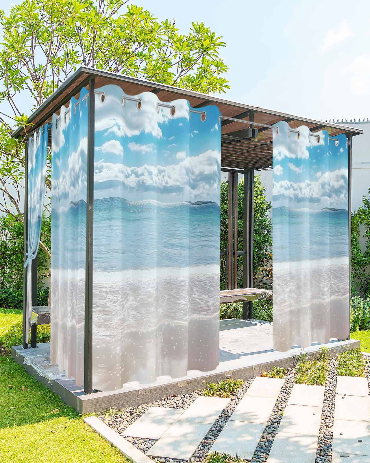 nqOlkjepod Outdoor Curtains for Patio Waterproof, Ocean Beach Outdoor ...
