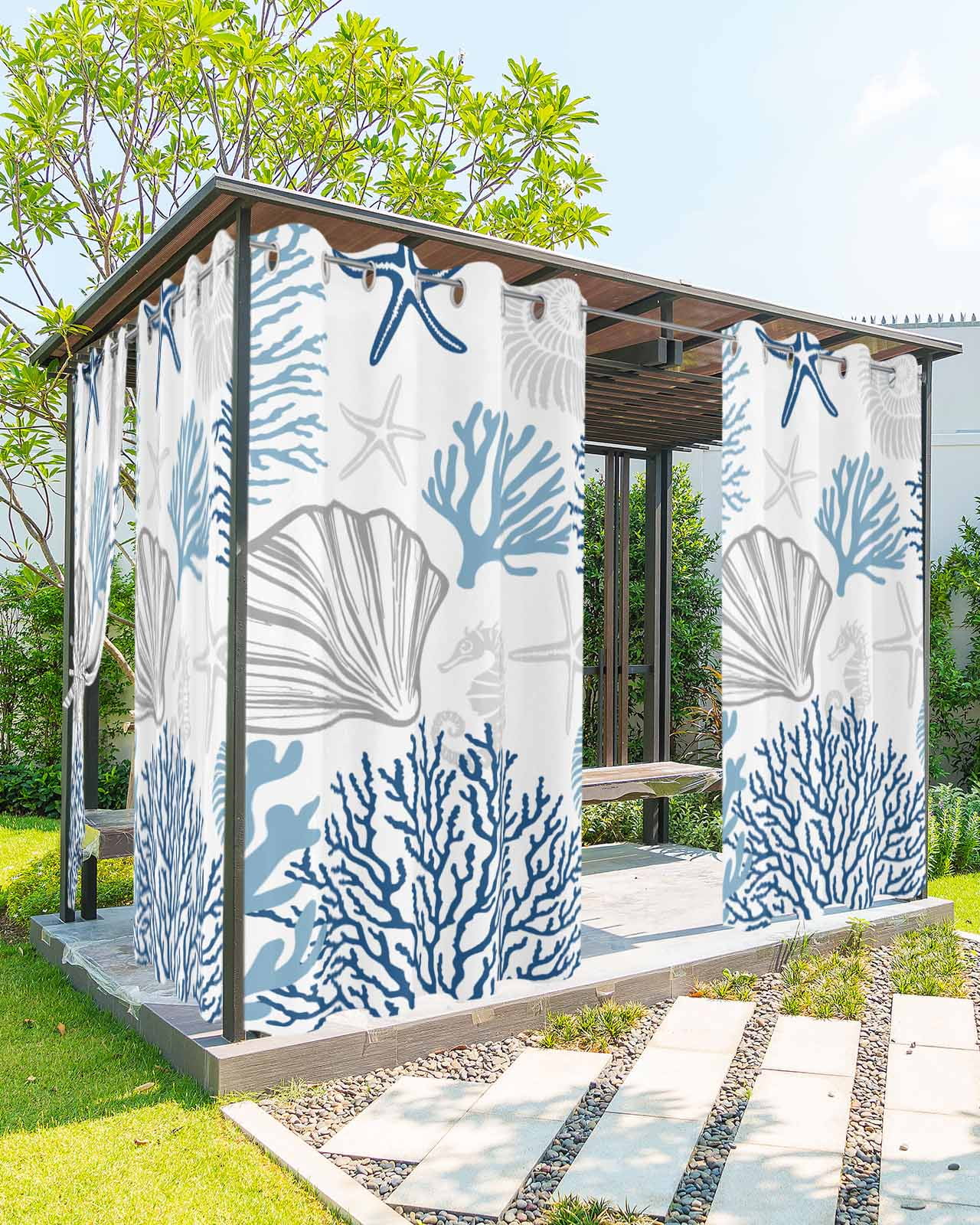 nqOlkjepod Outdoor Curtains for Patio Waterproof, Ocean Blue Coral ...