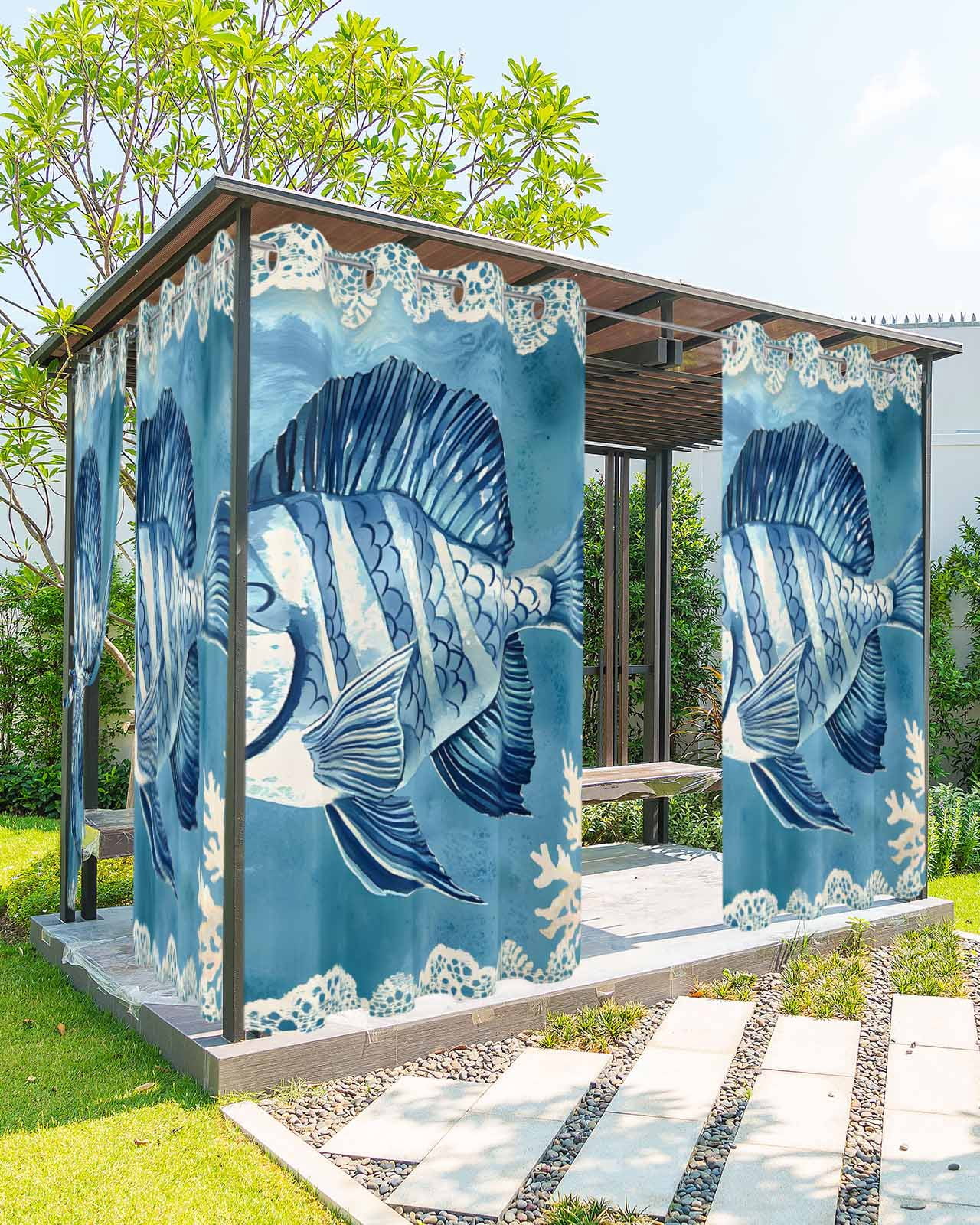 nqOlkjepod Outdoor Curtains for Patio Waterproof, Ocean Blue Fish ...