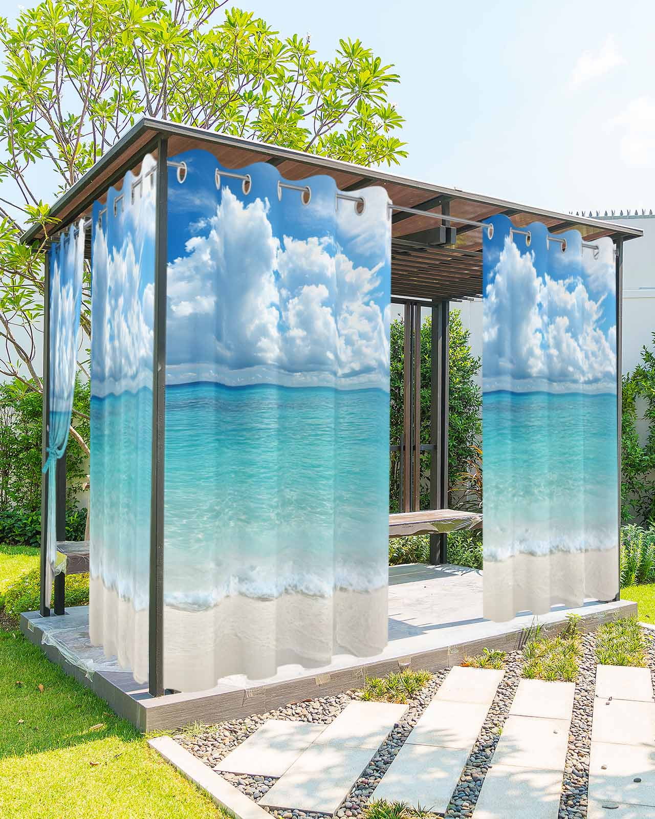 nqOlkjepod Outdoor Curtains for Patio Waterproof, Ocean Blue Outdoor ...