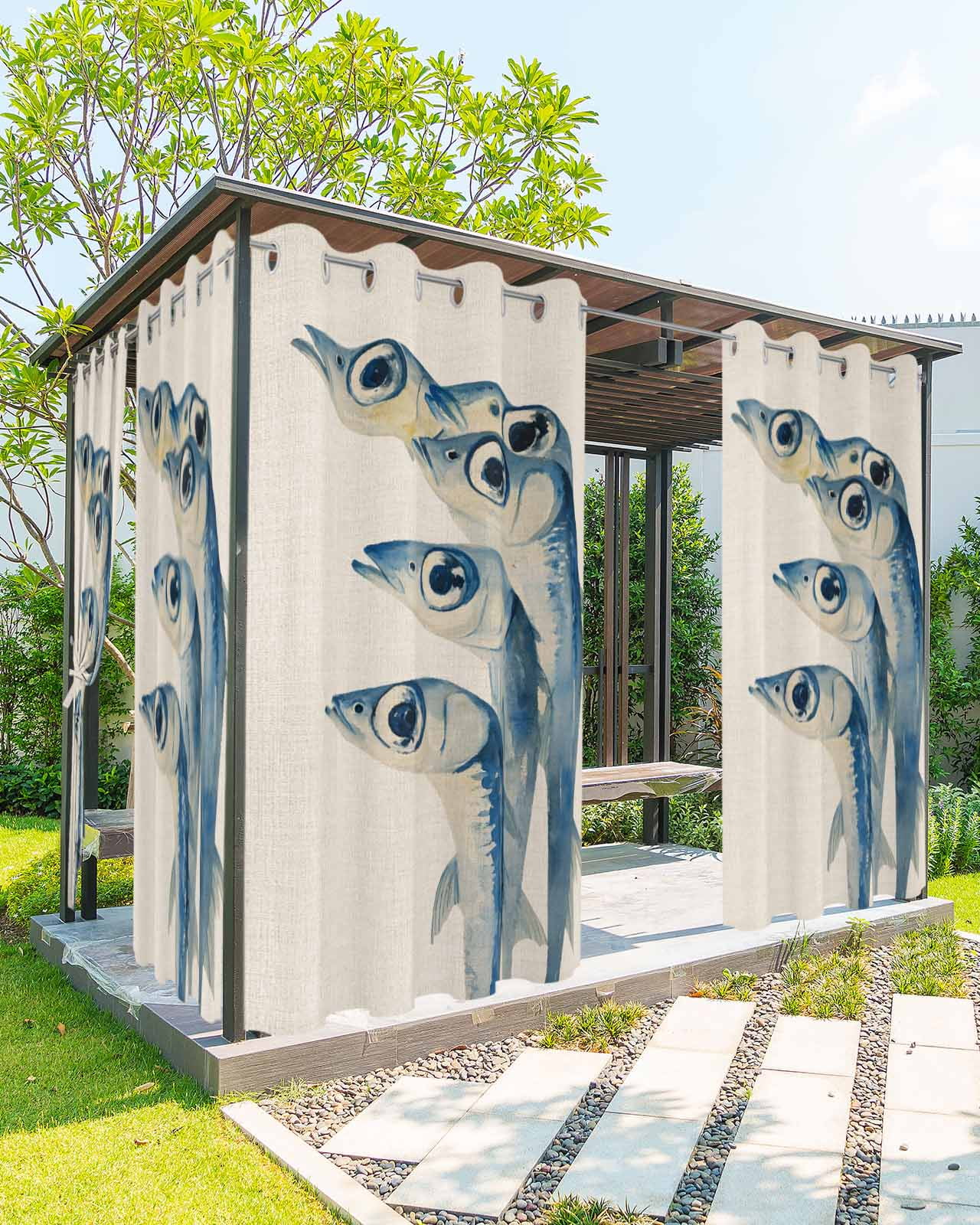 nqOlkjepod Outdoor Curtains for Patio Waterproof, Ocean Fish Outdoor ...